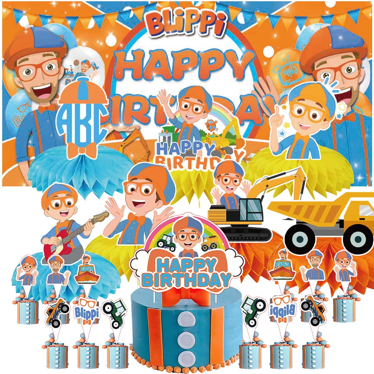 Blippi Party Decorations Decor Supplies Honeycomb Centerpieces Table ...