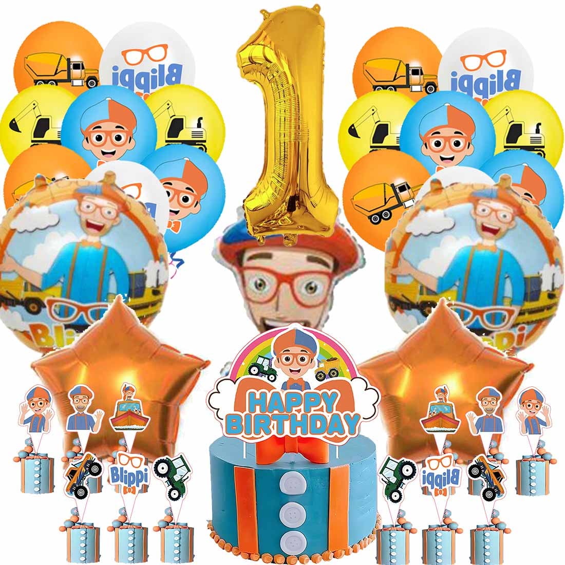 Blippi Party Supplies 1st Decor Kit Balloons Birthday Cake Topper ...