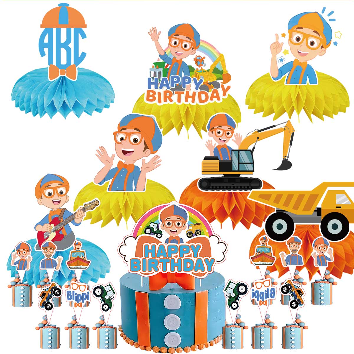 Blippi Party Supplies Table Toppers Honeycomb Centerpieces Cake Toppers ...