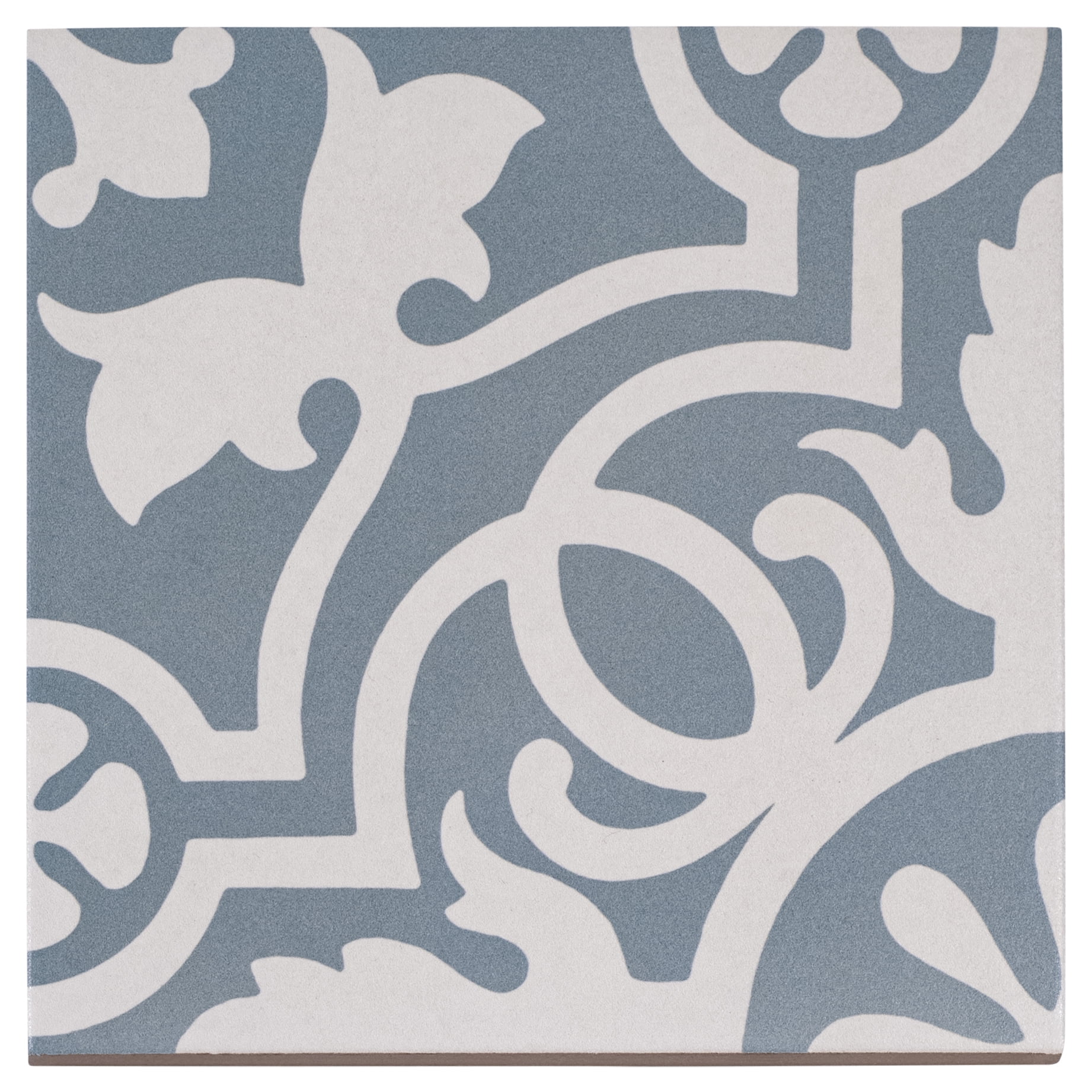 Bliss Beaux Blue 8-in. Encaustic Spanish/Moroccan Patterned Glazed ...