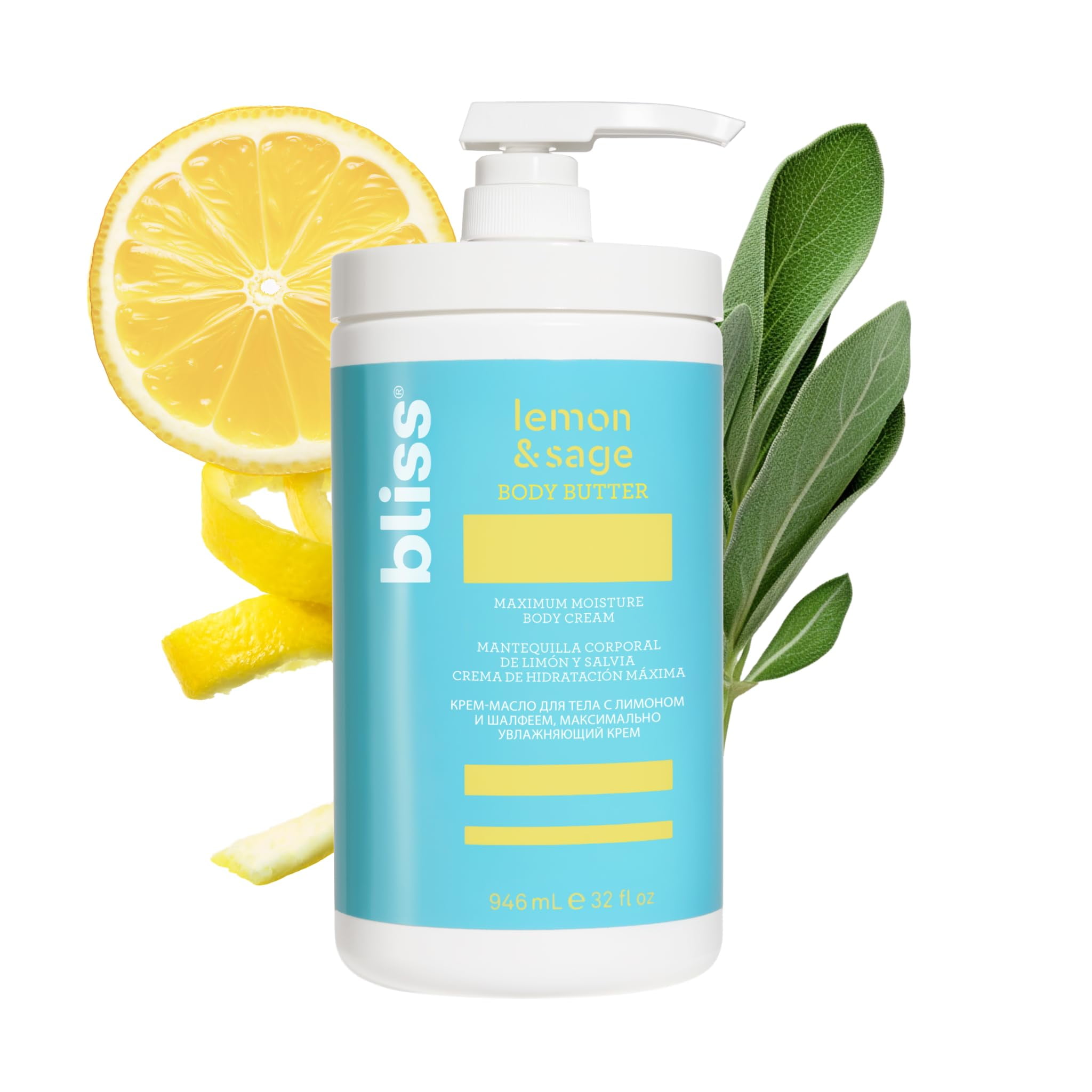 Bliss Body Butter - Lemon and Sage Body Butter - Maximum Moisture Cream - 32 Fl Oz - Body Lotion ...