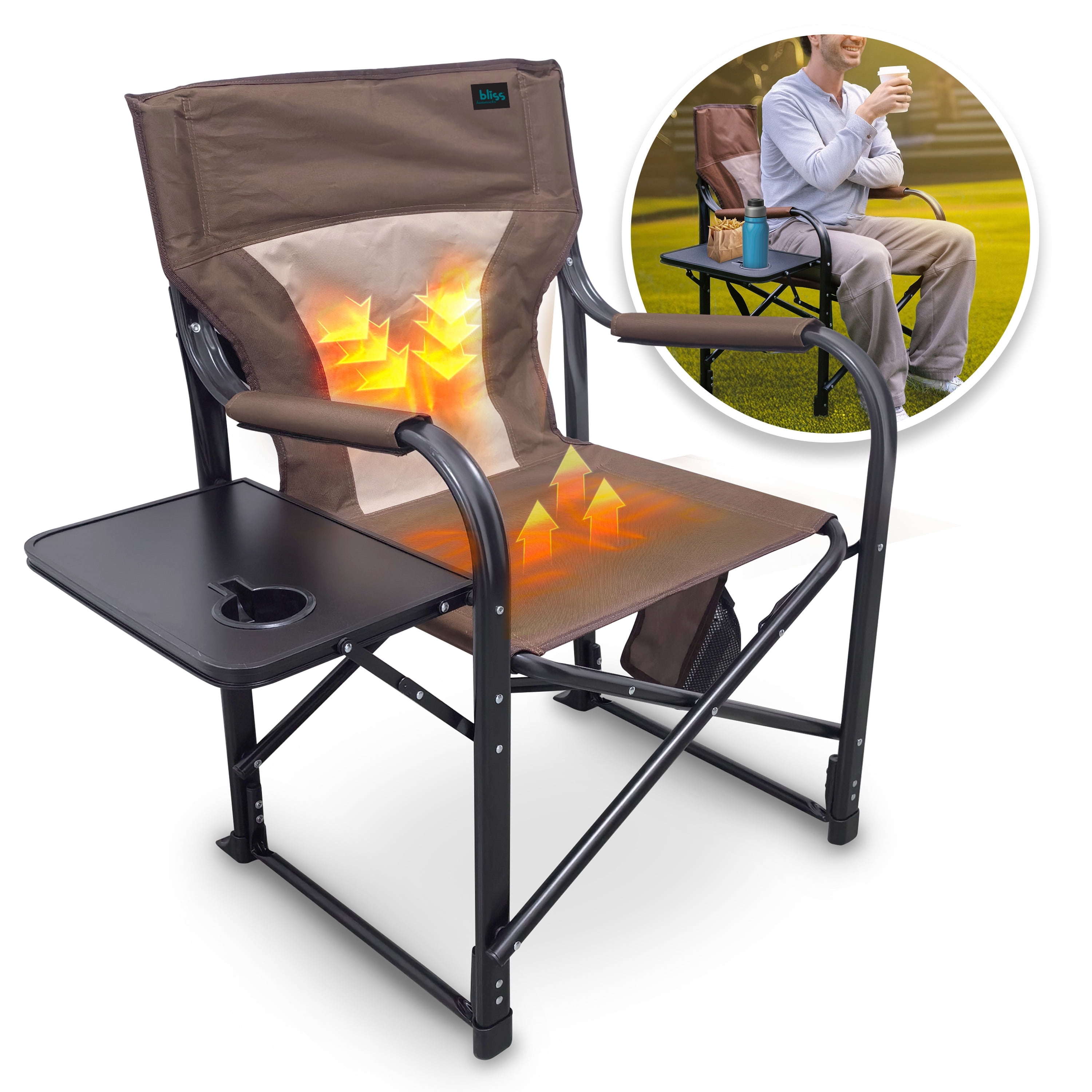Bliss Hammocks 24V Heated Camping Chair Director Seat with Side Table ...
