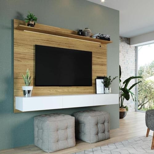 Bliss Modern Wall Mounted Entertainment Center Floating TV Natural Wall ...