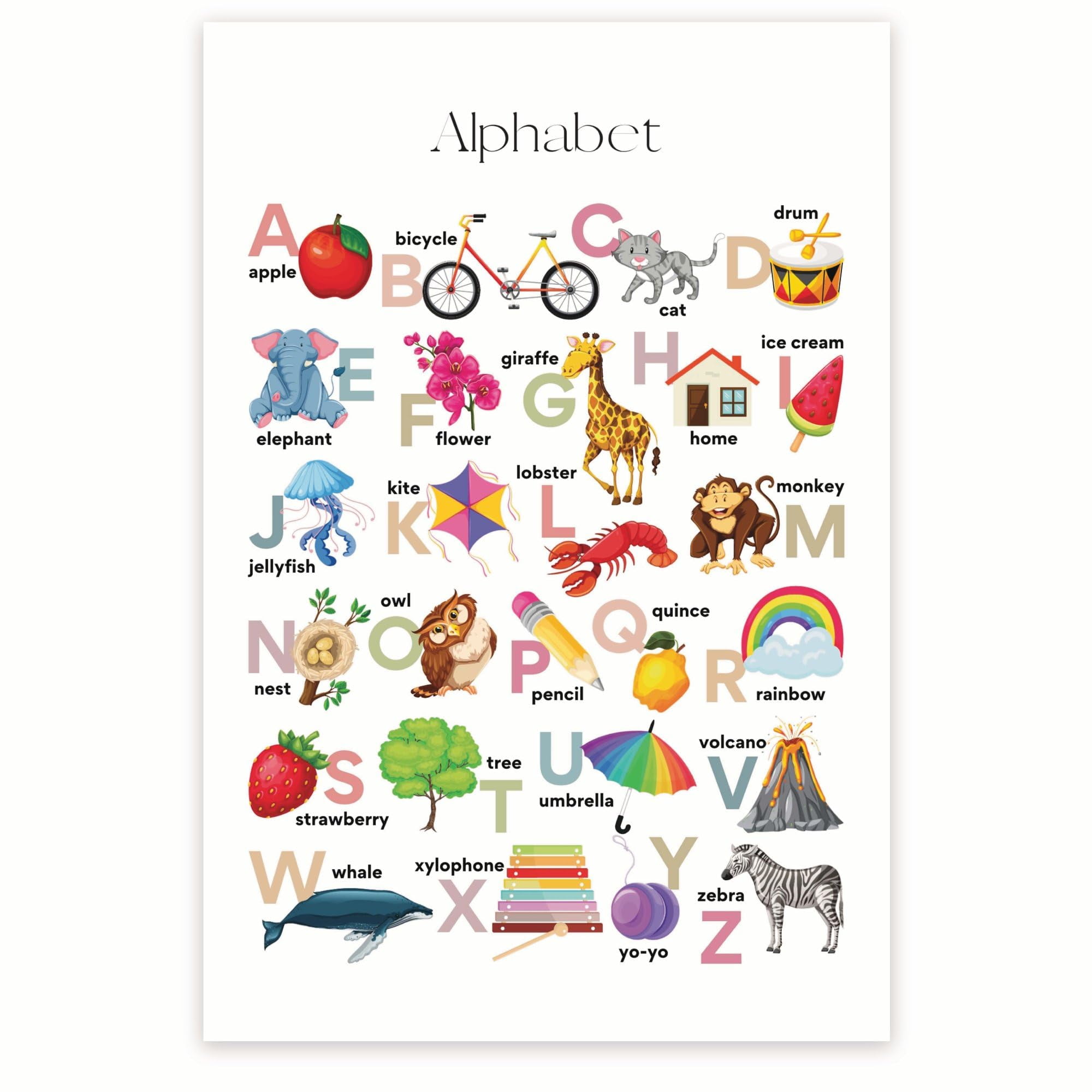 Bliss Monkey Co. Alphabet With Letter Examples Poster - Early Learning ...