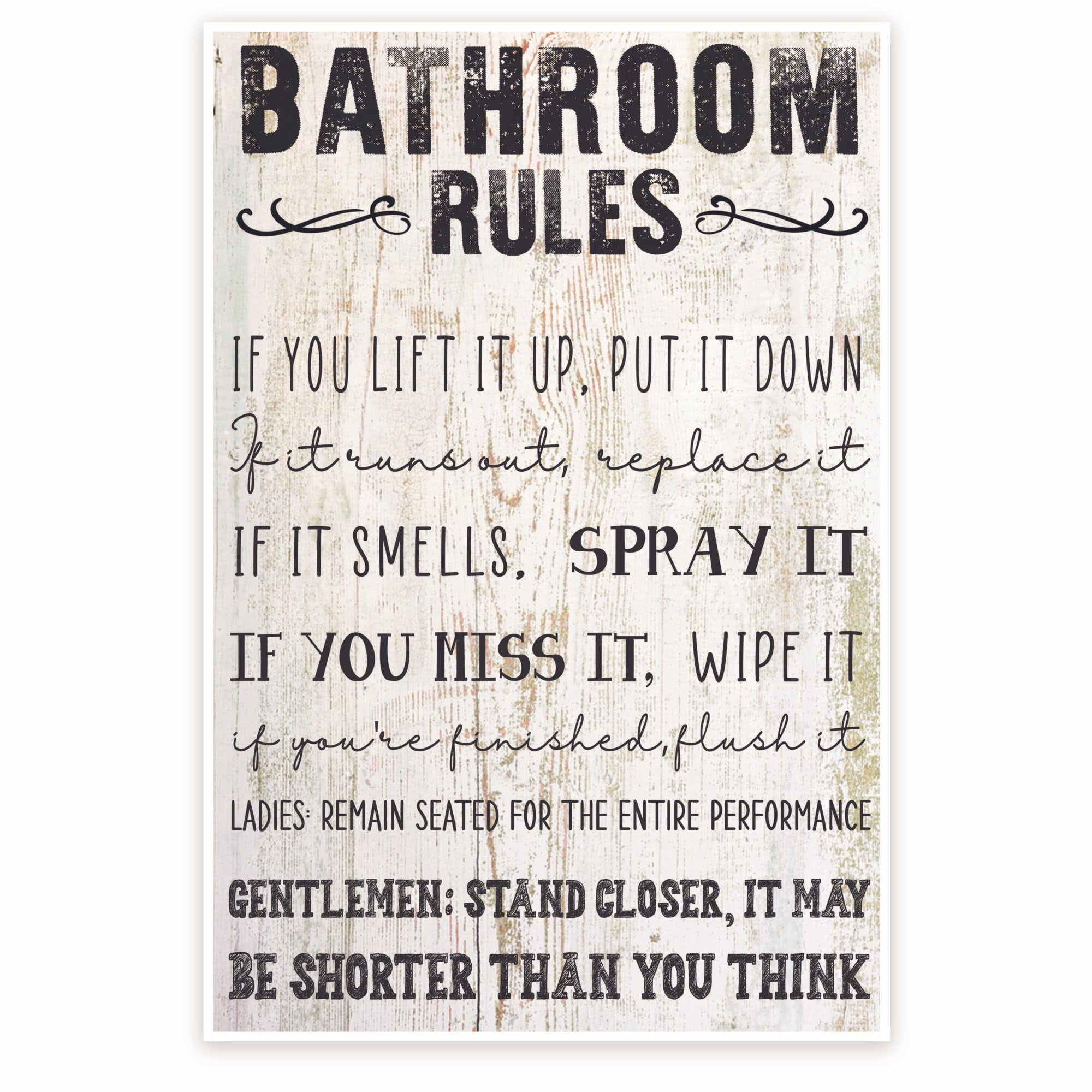 Bliss Monkey Co. Bathroom Rules Poster - Toilet Room Wall Print ...