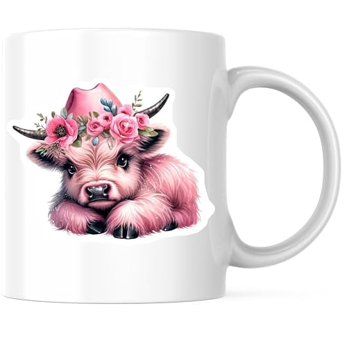 Bliss Monkey Co. Coffee Mug - Pink Highland Cow - Floral Crown Cowgirl ...
