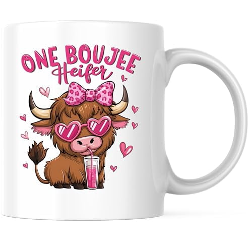 Bliss Monkey Co. One Boujee Heifer Coffee Mug - Cute Cow with Glasses ...