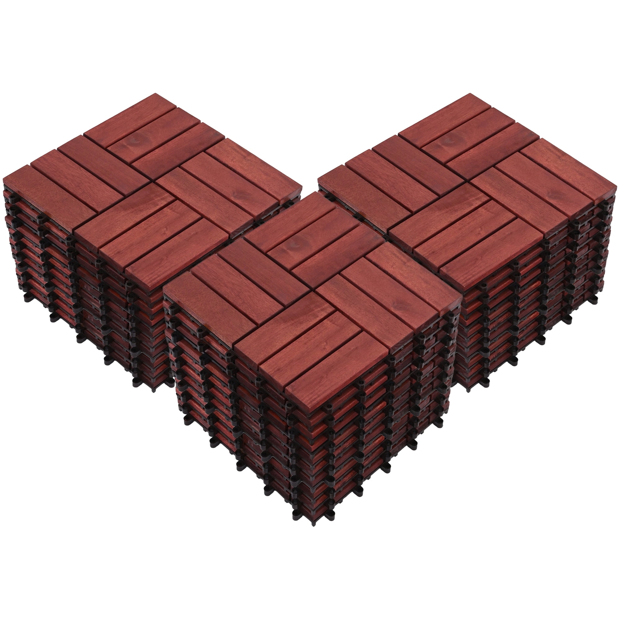 Bliss Outdoors Hardwood 12-Slat Interlocking Wood Deck Tiles, Red, Set ...