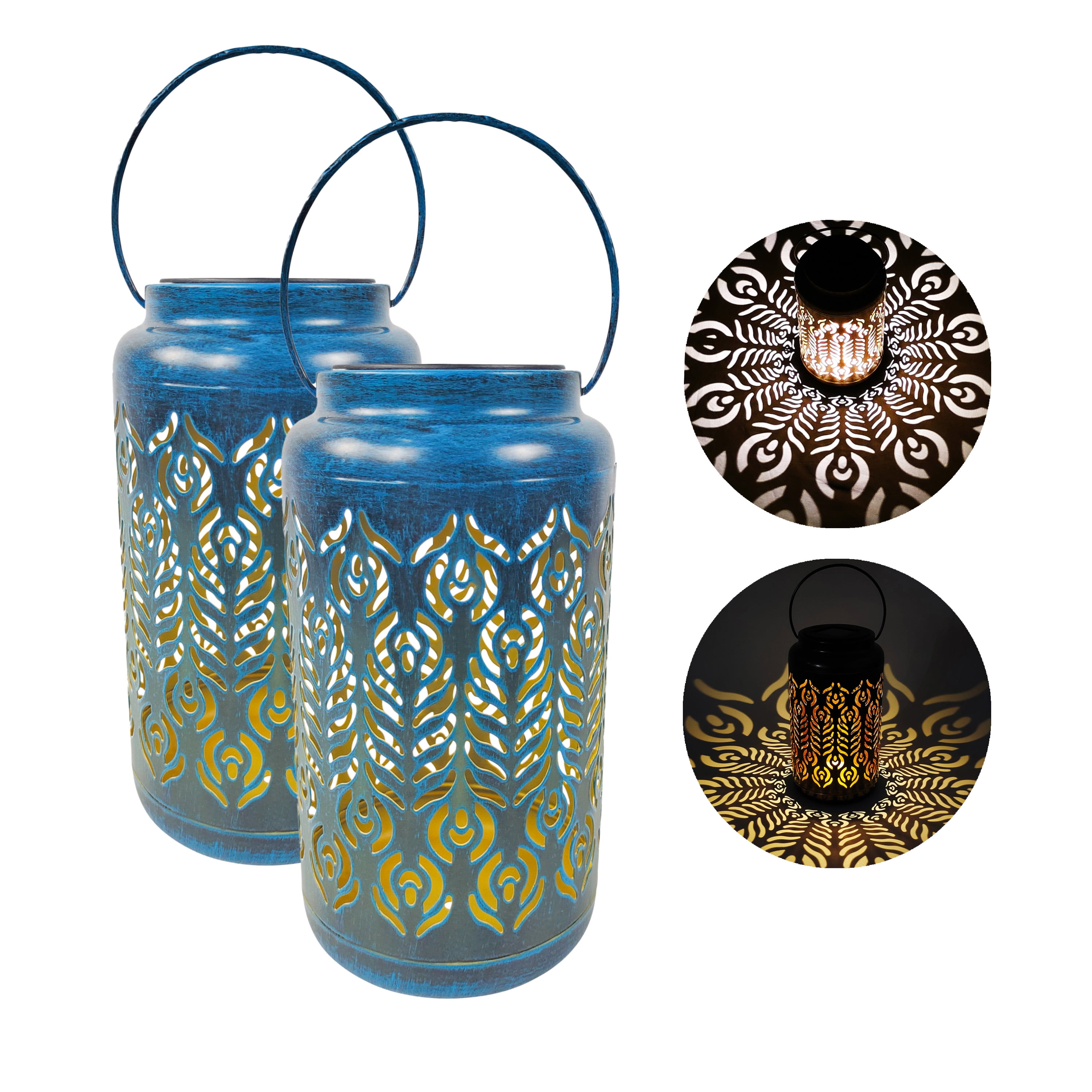 Bliss Outdoors Set of 2 Solar LED Lanterns W/ Phoenix Feather Design ...
