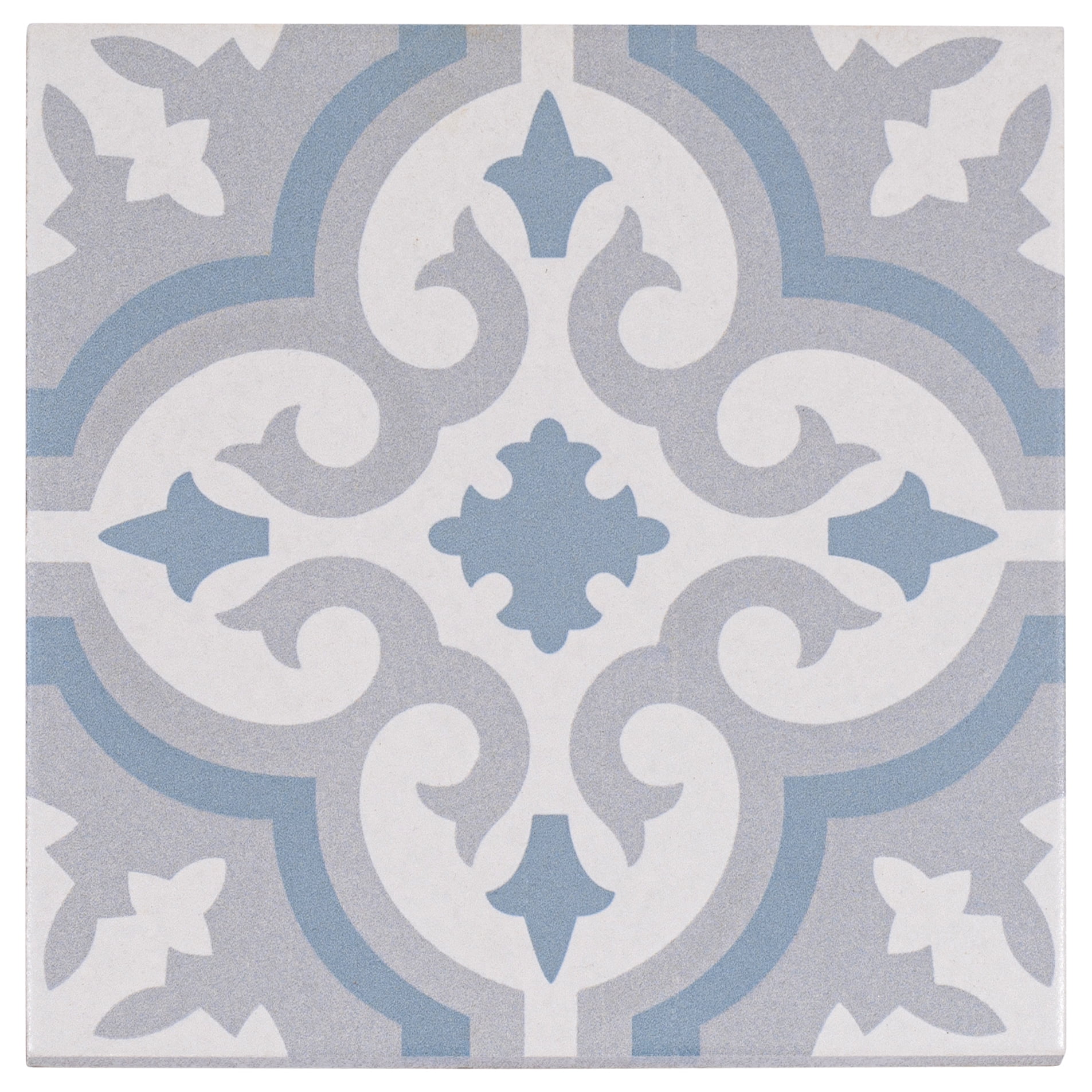 Bliss Revival Blue 8-in. Encaustic Spanish/Moroccan Patterned Glazed ...