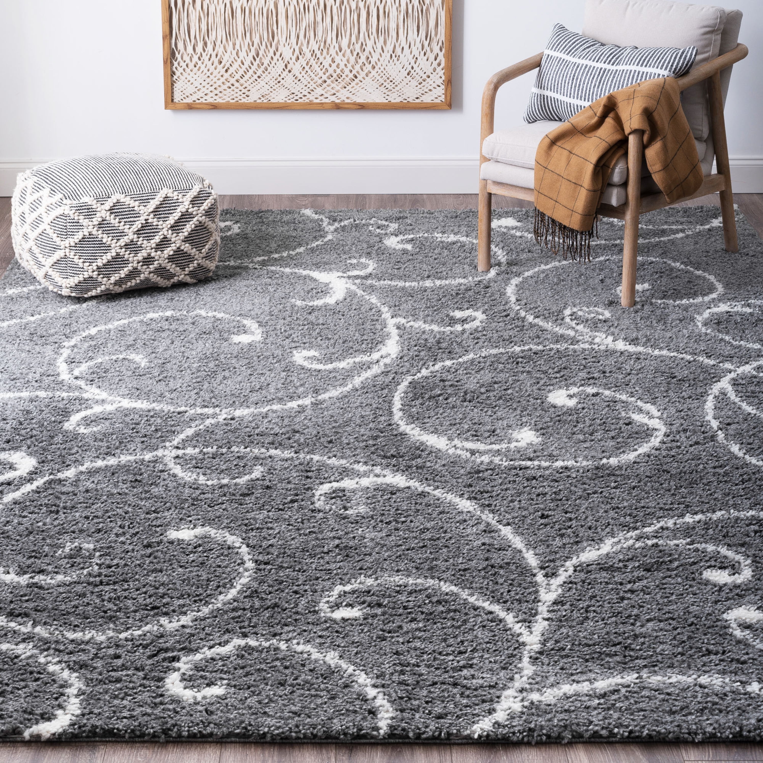 Free Shipping! Bliss Rugs Floral Shag Rug Gray/White 9' x 12' Plush ...