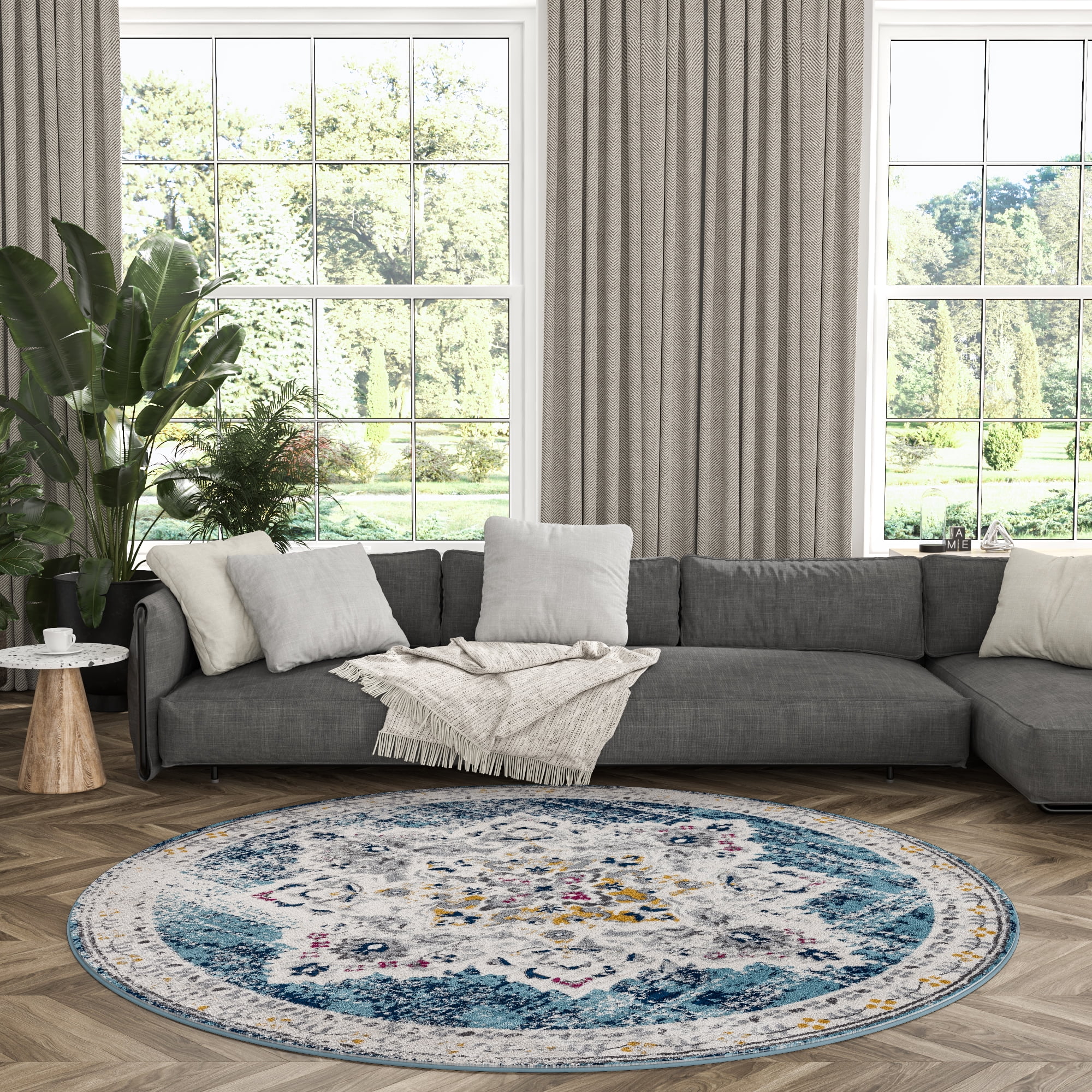 Bliss Rugs Bohemian Traditional Medallion Round Rug for Living Room ...