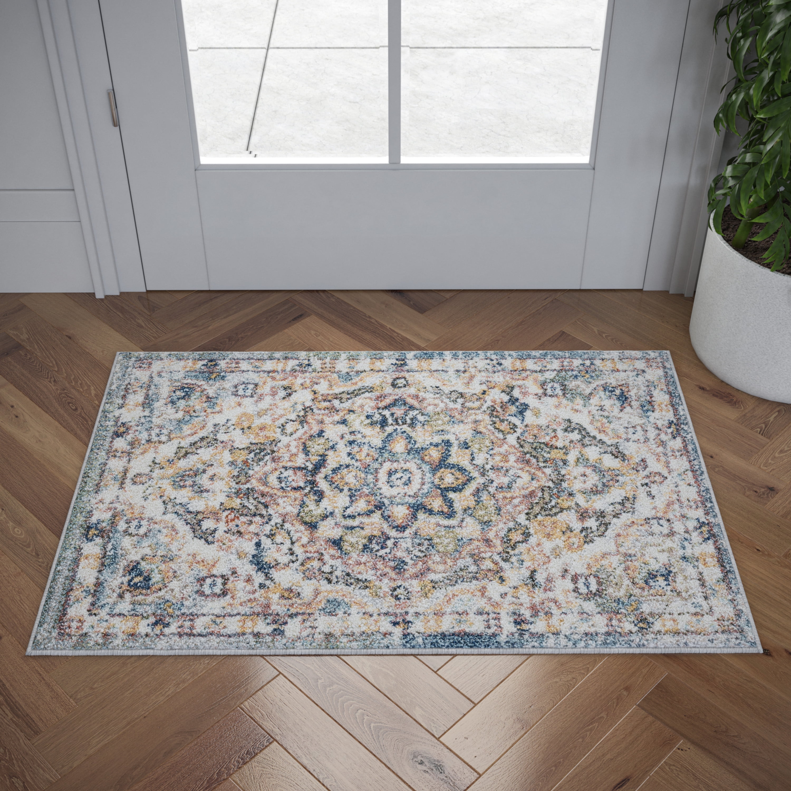 Bliss Rugs Traditional Medallion Floral Indoor Doormat Cream 2' x 3 ...