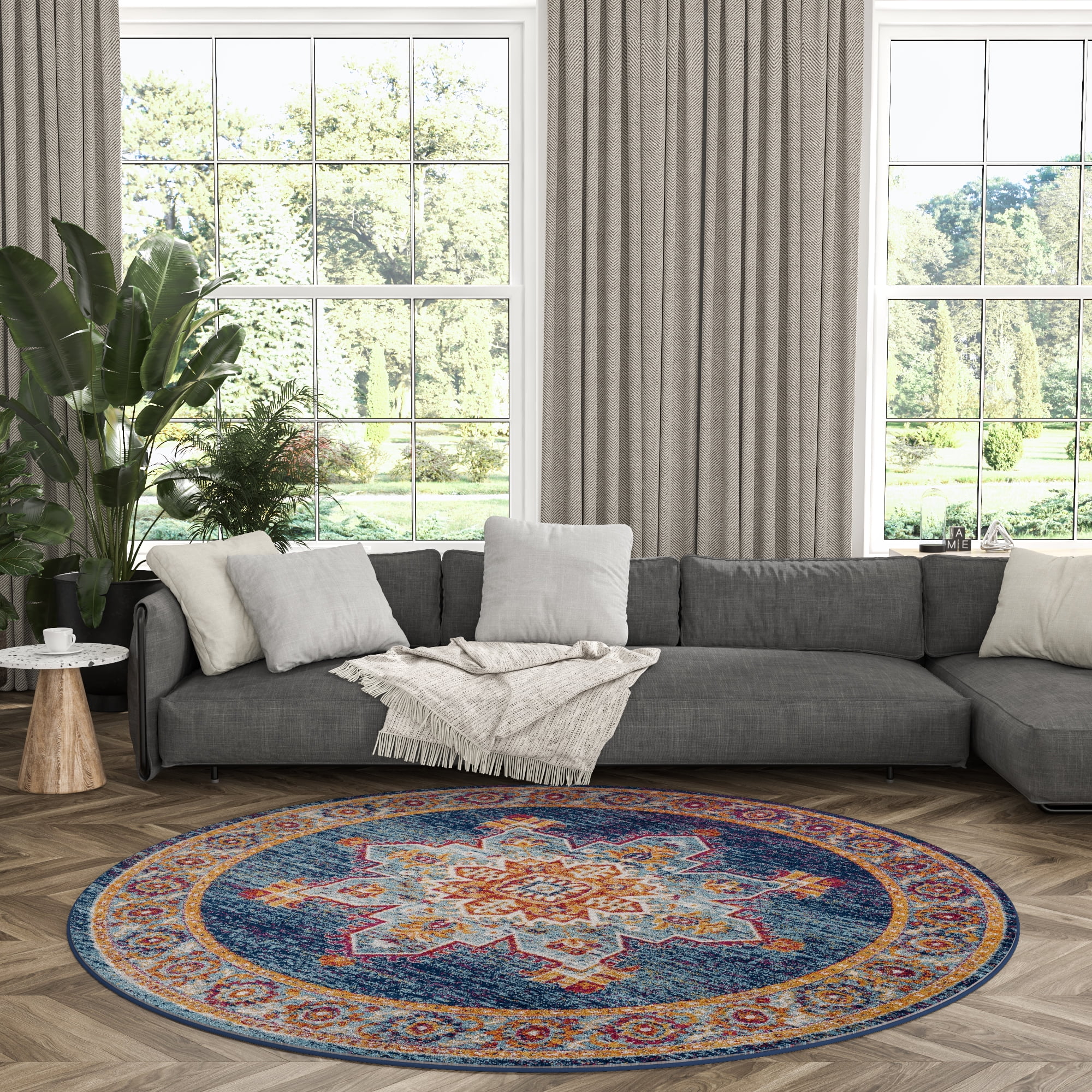 Bliss Rugs Vintage Traditional Medallion Round Rug for Living Room ...