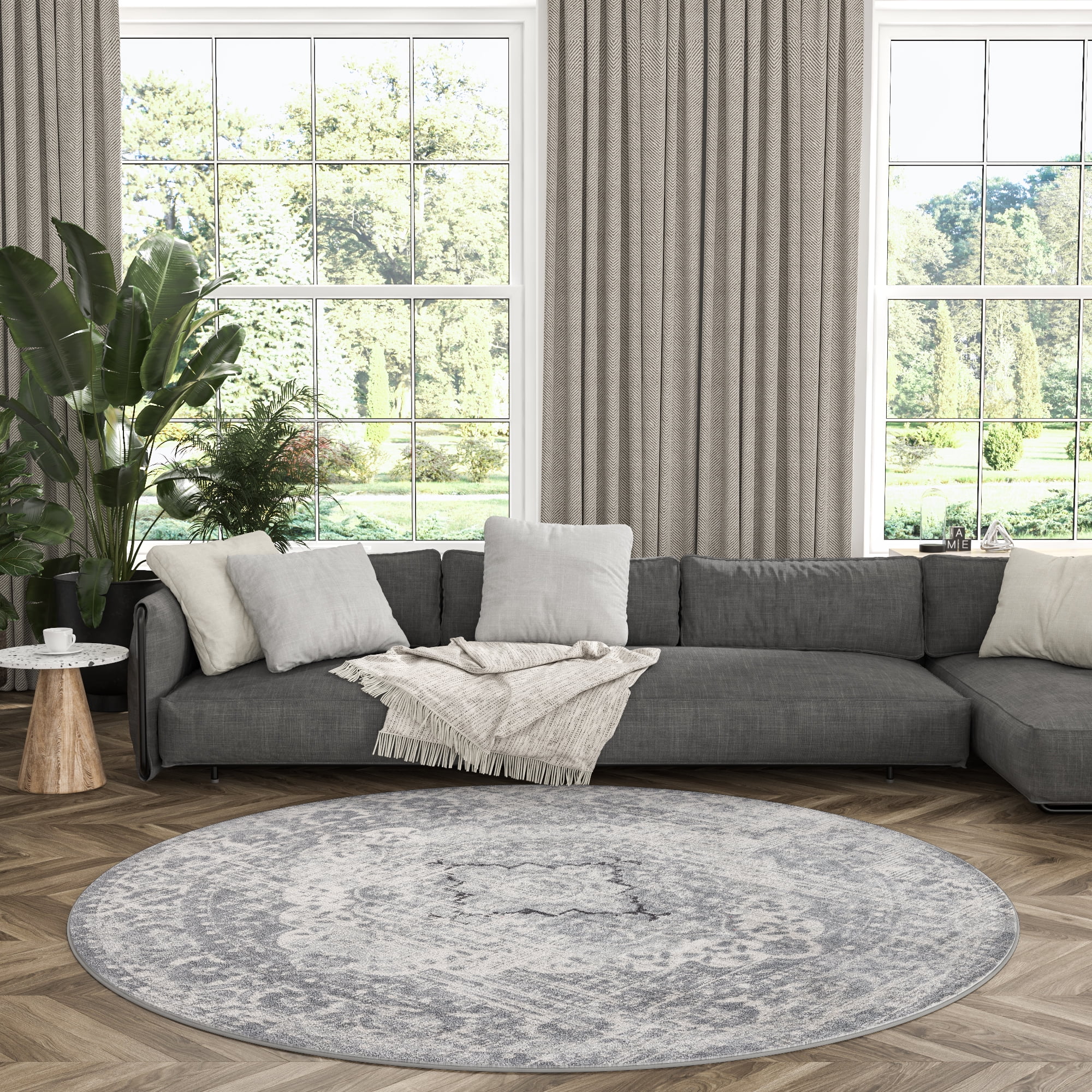 Bliss Rugs Vintage Traditional Medallion Round Rug for Living Room ...
