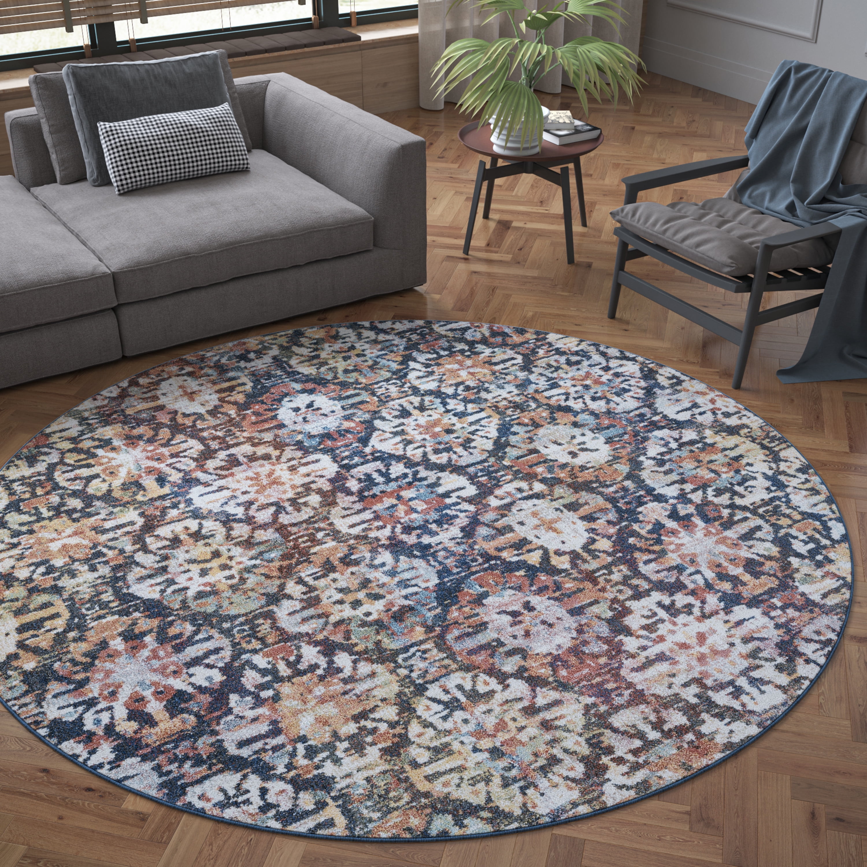 Free Shipping! Bliss Rugs Vintage Floral Round Rug Cream 5'3 Round ...