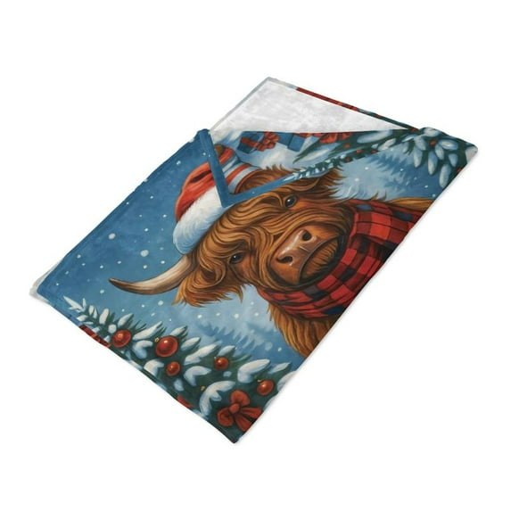 [Bliss Weave] 1PC Christmas Highland Cow Print Flannel Blanket Multi ...