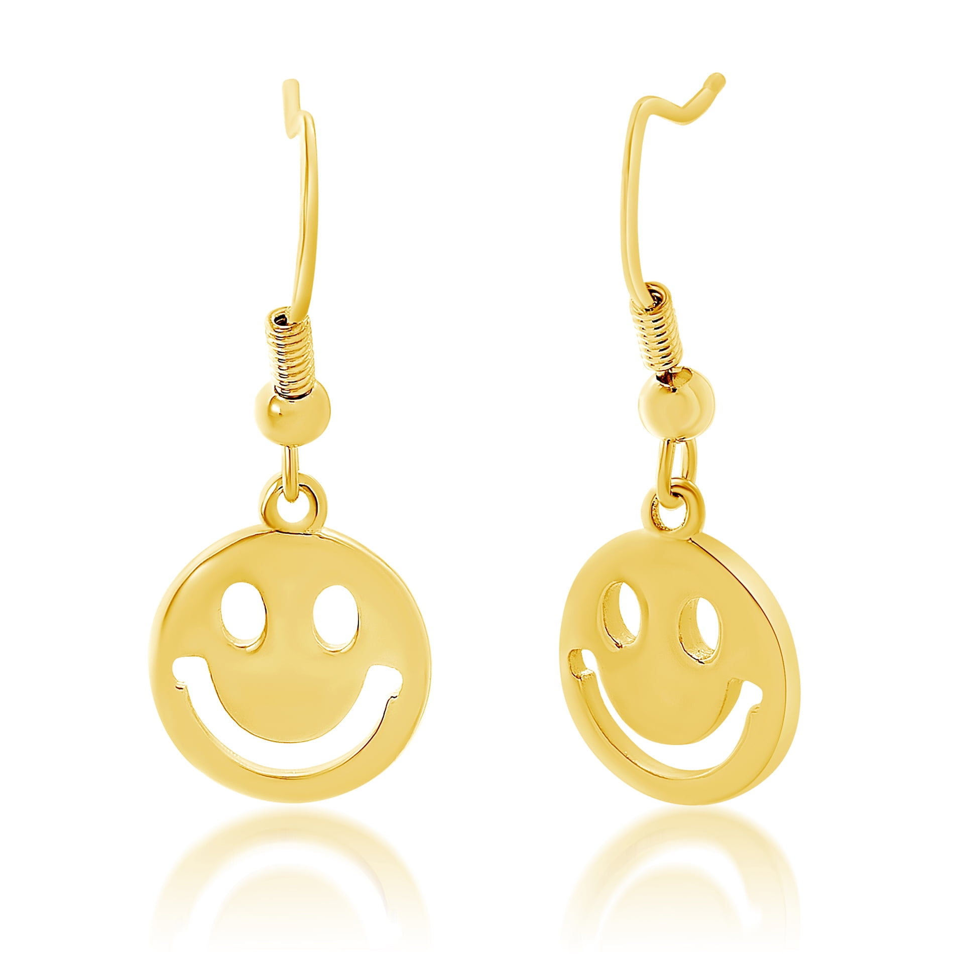 Bliss Women's Polished Smiley Face Hook Earrings in Yellow Gold Plated ...