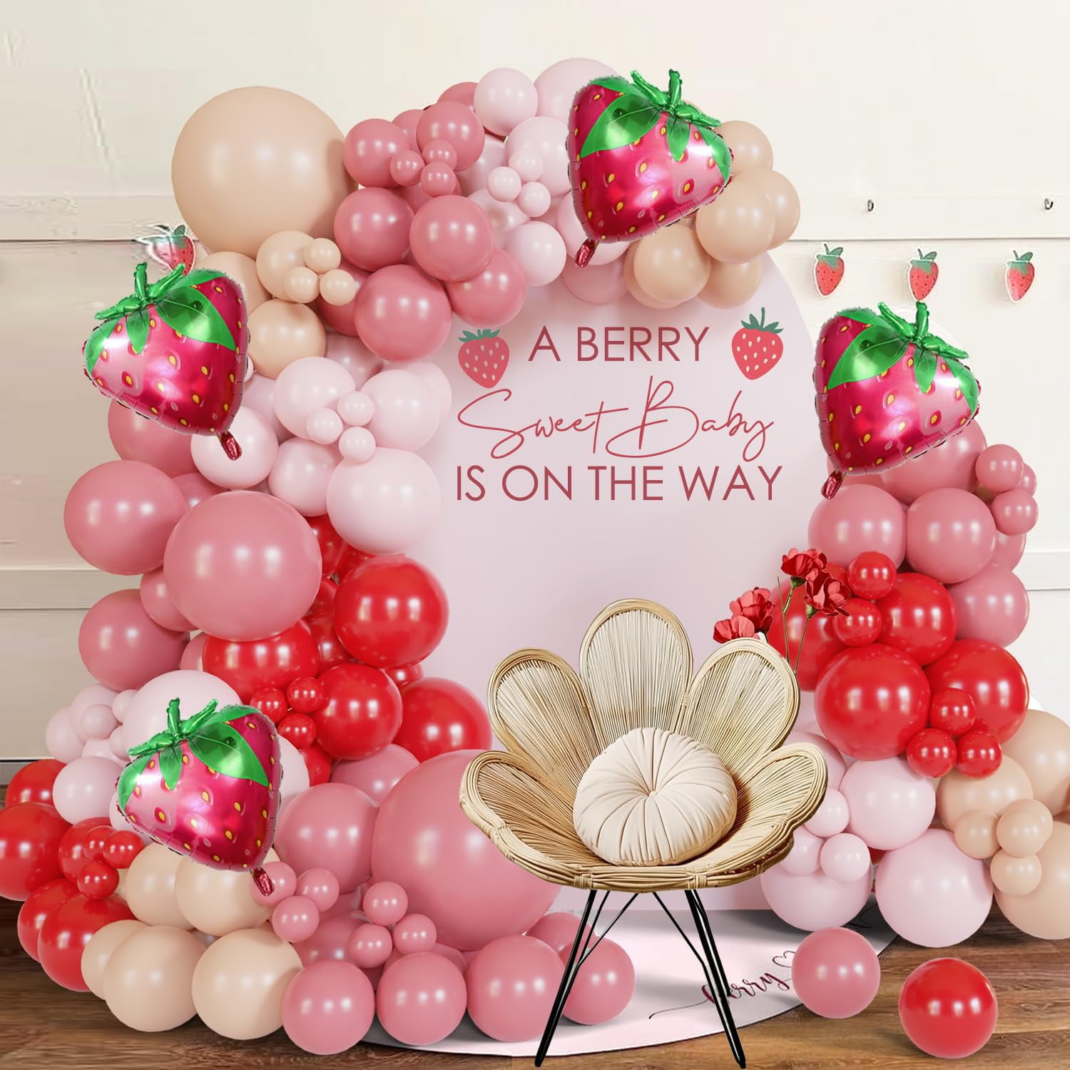 BlissBash 140PCS Strawberry Balloon Arch Garland AFN1Kit with Red Pink ...