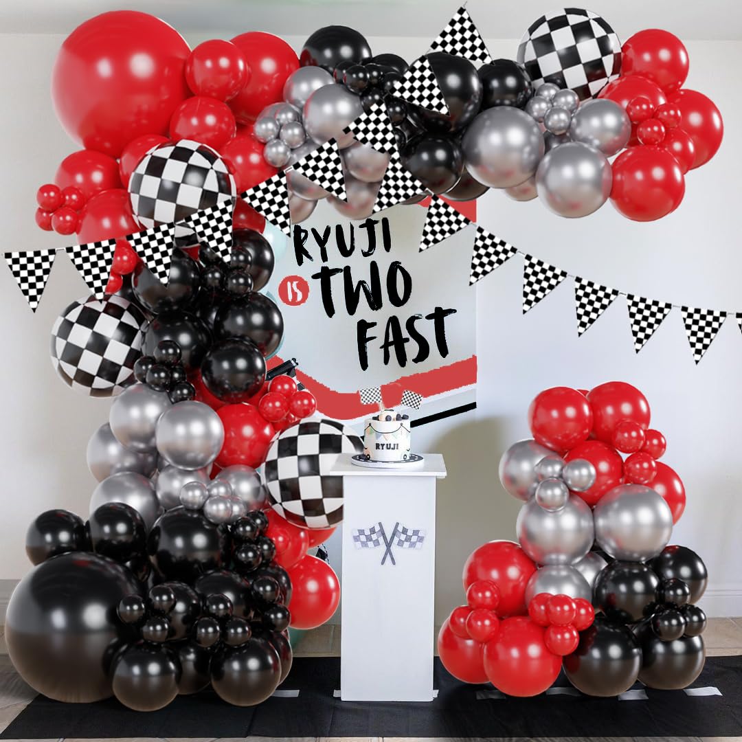 BlissBash Race Car Balloon Arch Garland KKS1 Kit 126Pcs Red Black and ...