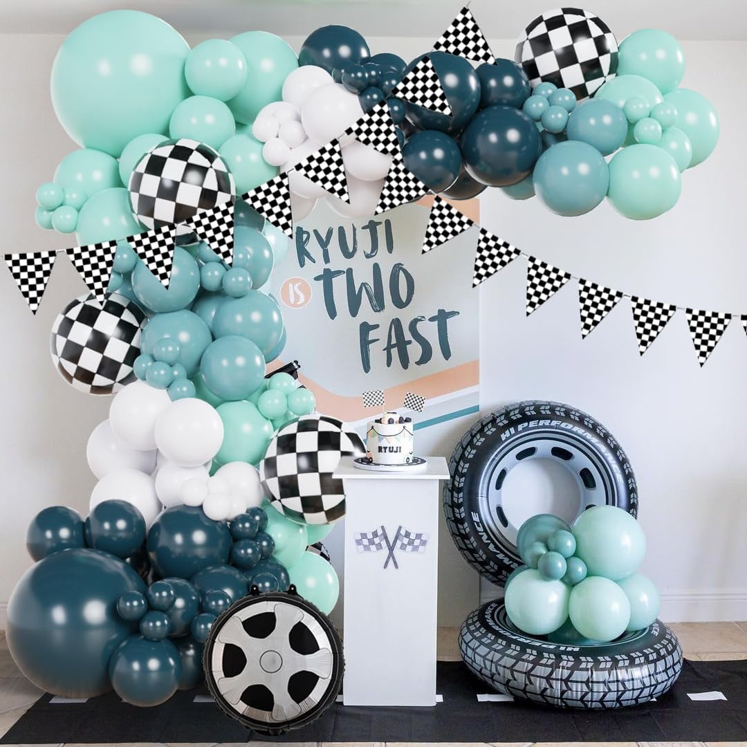 BlissBash Race Car Balloon Arch Garland ZLK1 Kit 152Pcs Blue and White ...