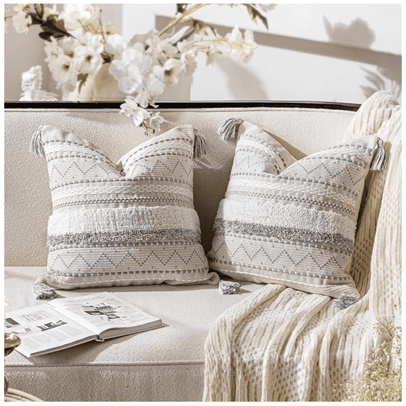 FUGee-Blue Decorative Throw Pillow Cover 18x18 Square Boho Neutral ...