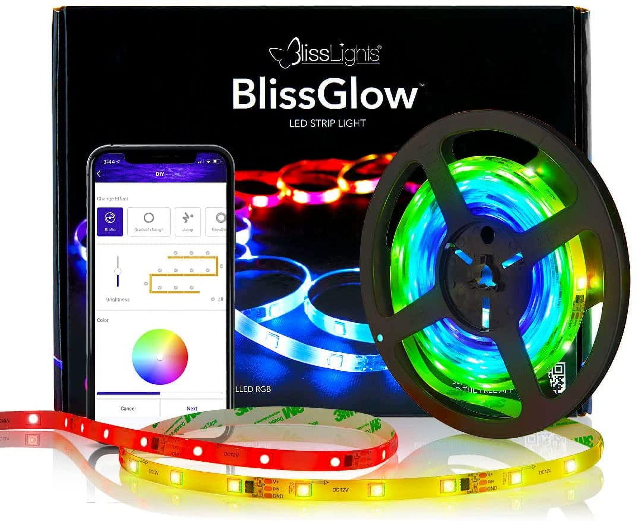 BlissLights BlissGlow LED Strip Lights, Bluetooth, Multicolor Segmented ...