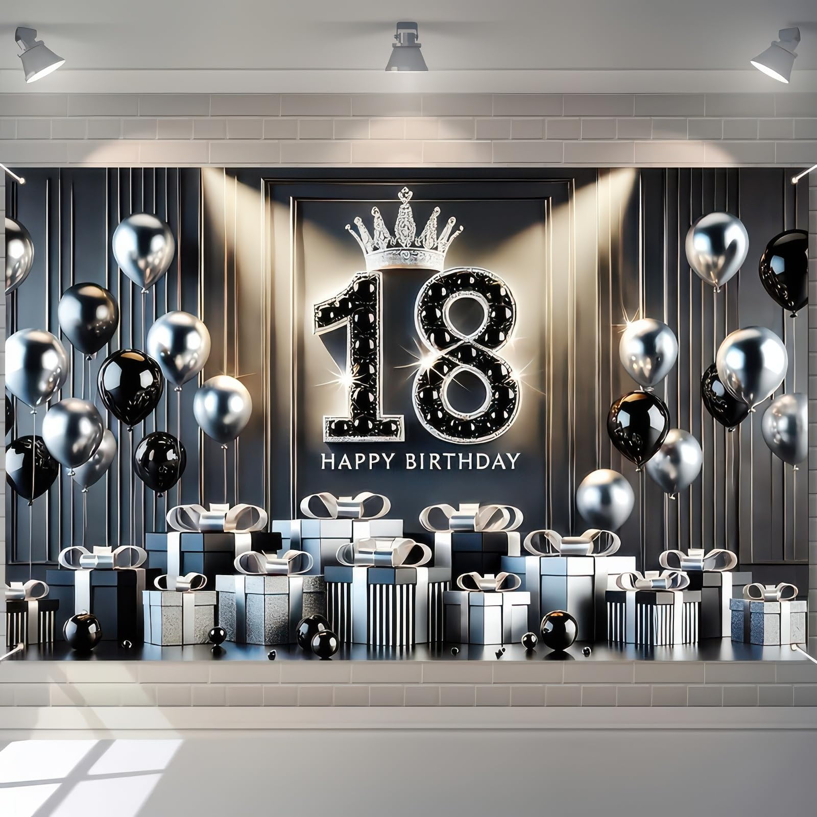 BlissYard 18th Birthday Banner Black Silver AFN118 Year Birthday ...