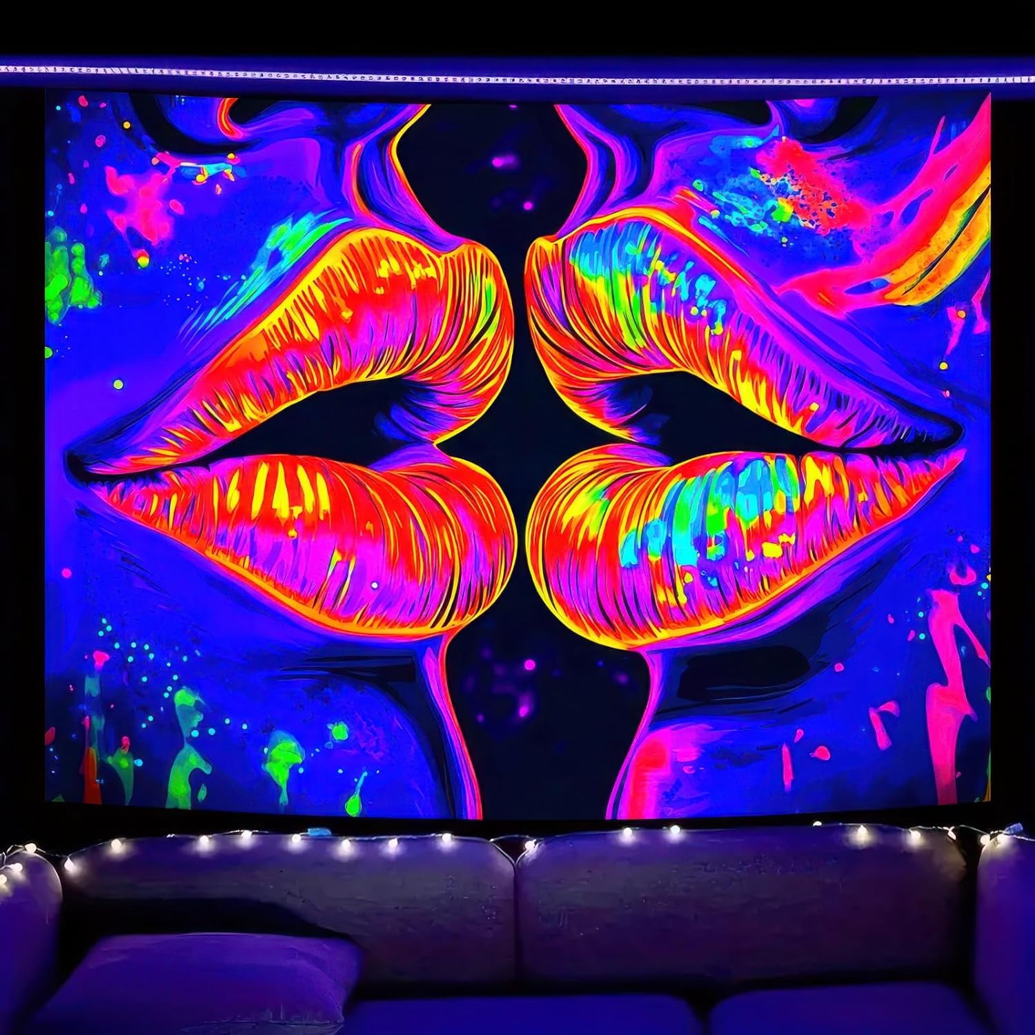 BlissYard Blacklight Tapestry Lip Tapestry Glowing 78x59 Inch UV ...