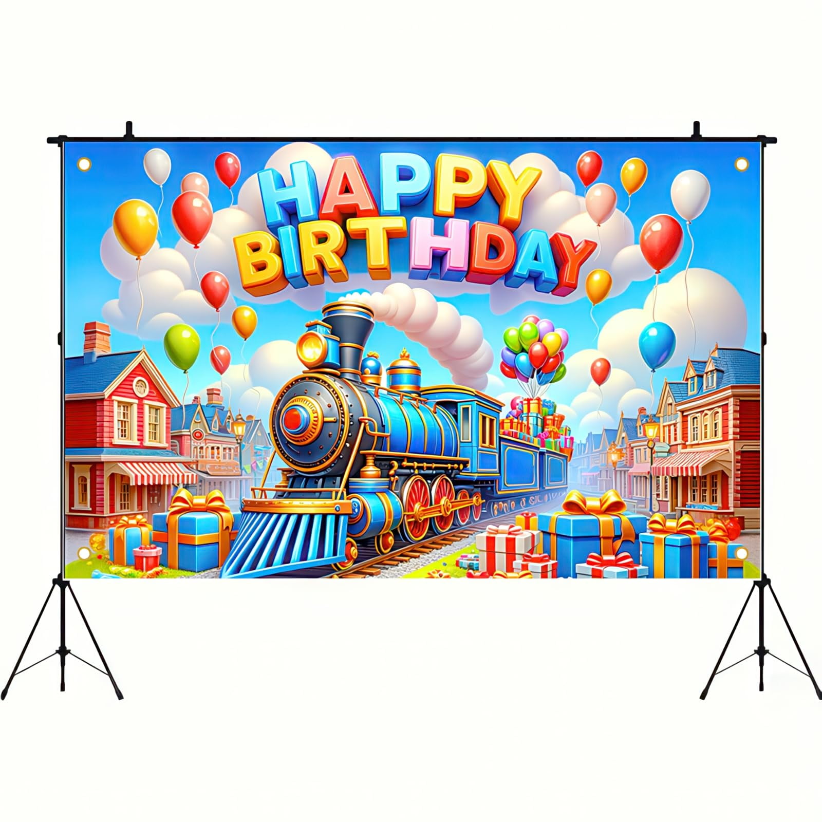 BlissYard Happy Birthday Banner MMF7 Colorful Train Birthday Backdrop ...