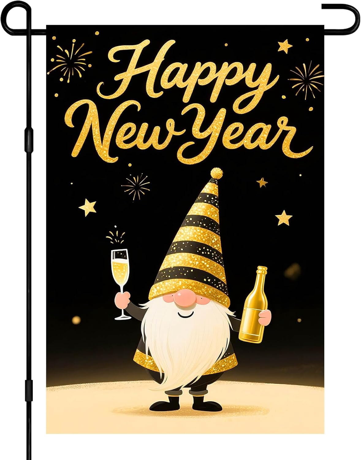 BlissYard Happy New Year Garden Flag 12x18 Inch Double Sided Gnome Flag ...