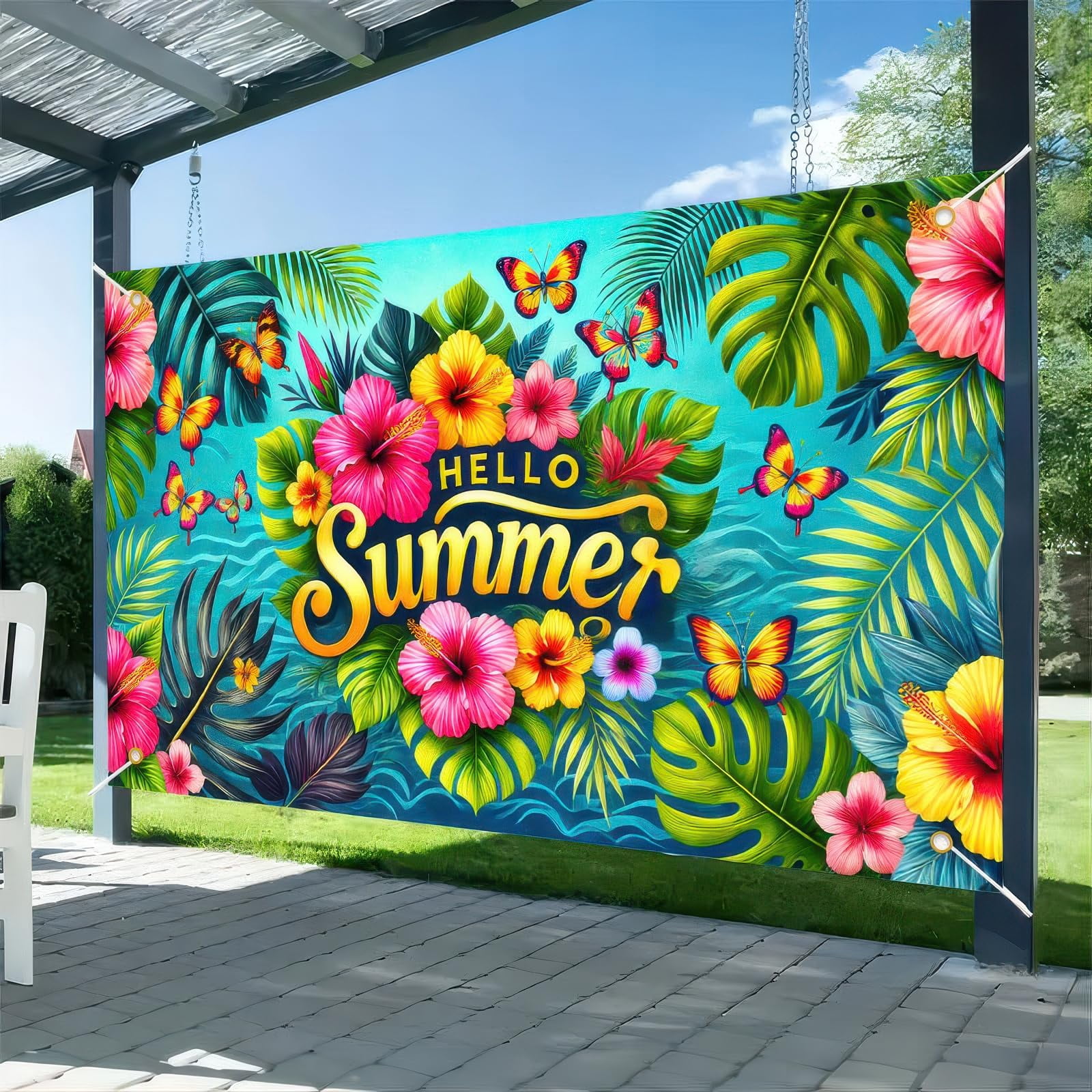 BlissYard Hello Summer Backdrop RRF12 Banner 71 x 43 inch Flower ...