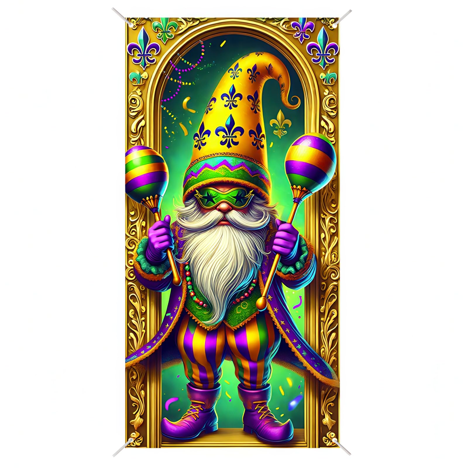 BlissYard Mardi Gras Backdrop Mardi Gras Gnome Door Cover Banner Masquerade Carnival Party ...