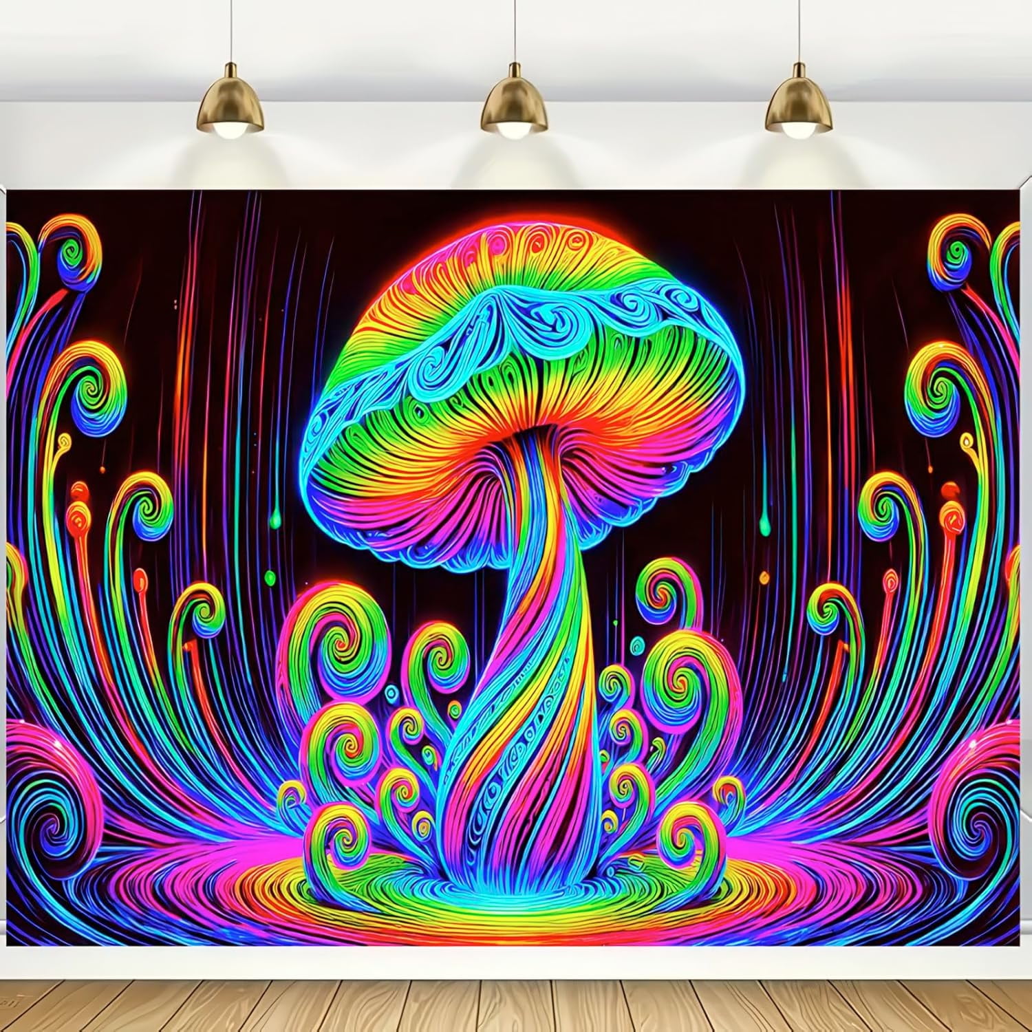 BlissYard Mushroom Tapestry Blacklight Mushroom Tapestry 78x59 Inch ...