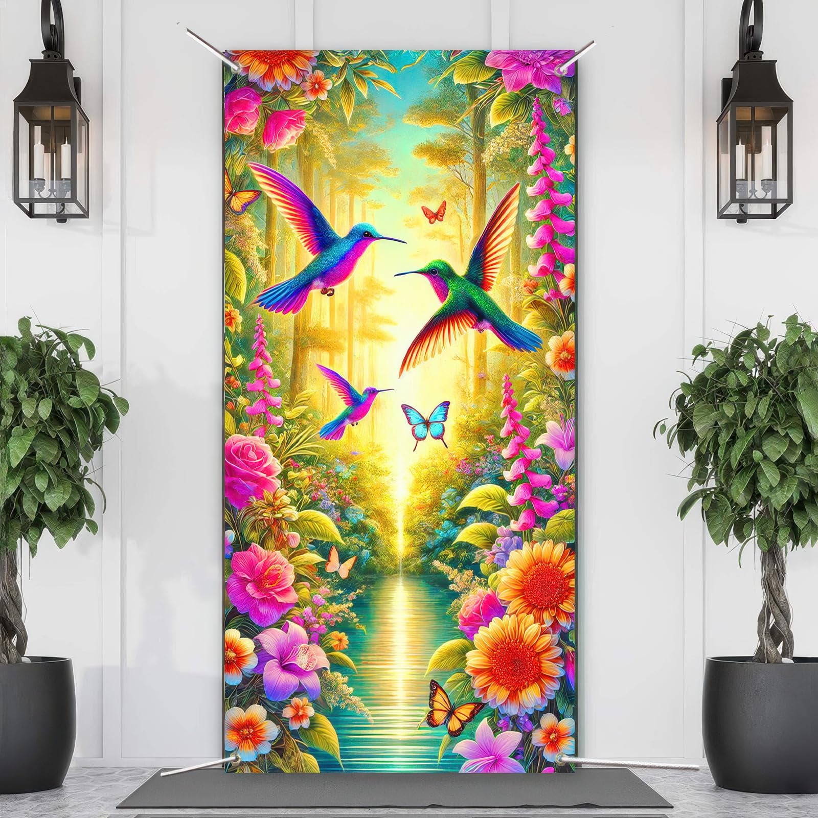 BlissYard Spring DoorUMRT cover 71x35 Inch Hummingbird Butterfly ...
