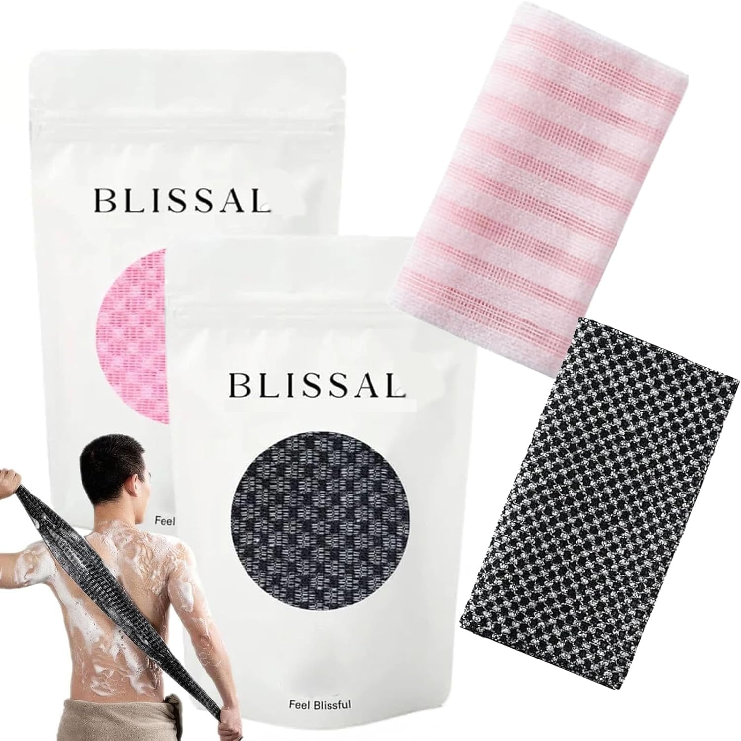 Blissal Exfoliating Shower Towel-Antibacterial,Long Scrub Wash Cloth ...