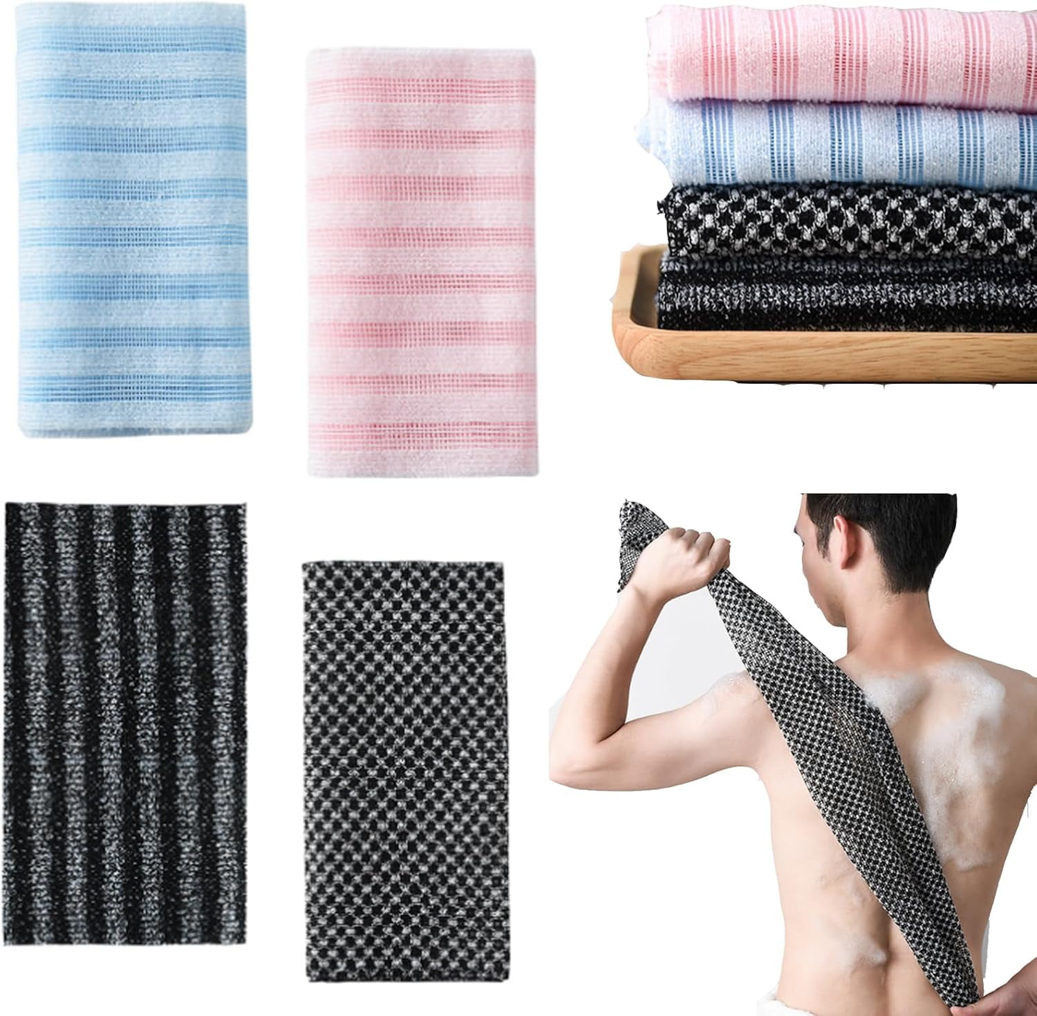 Exfoliating Shower Towel, Scrub Cloth, Long Exfoliating Washcloth Towel ...