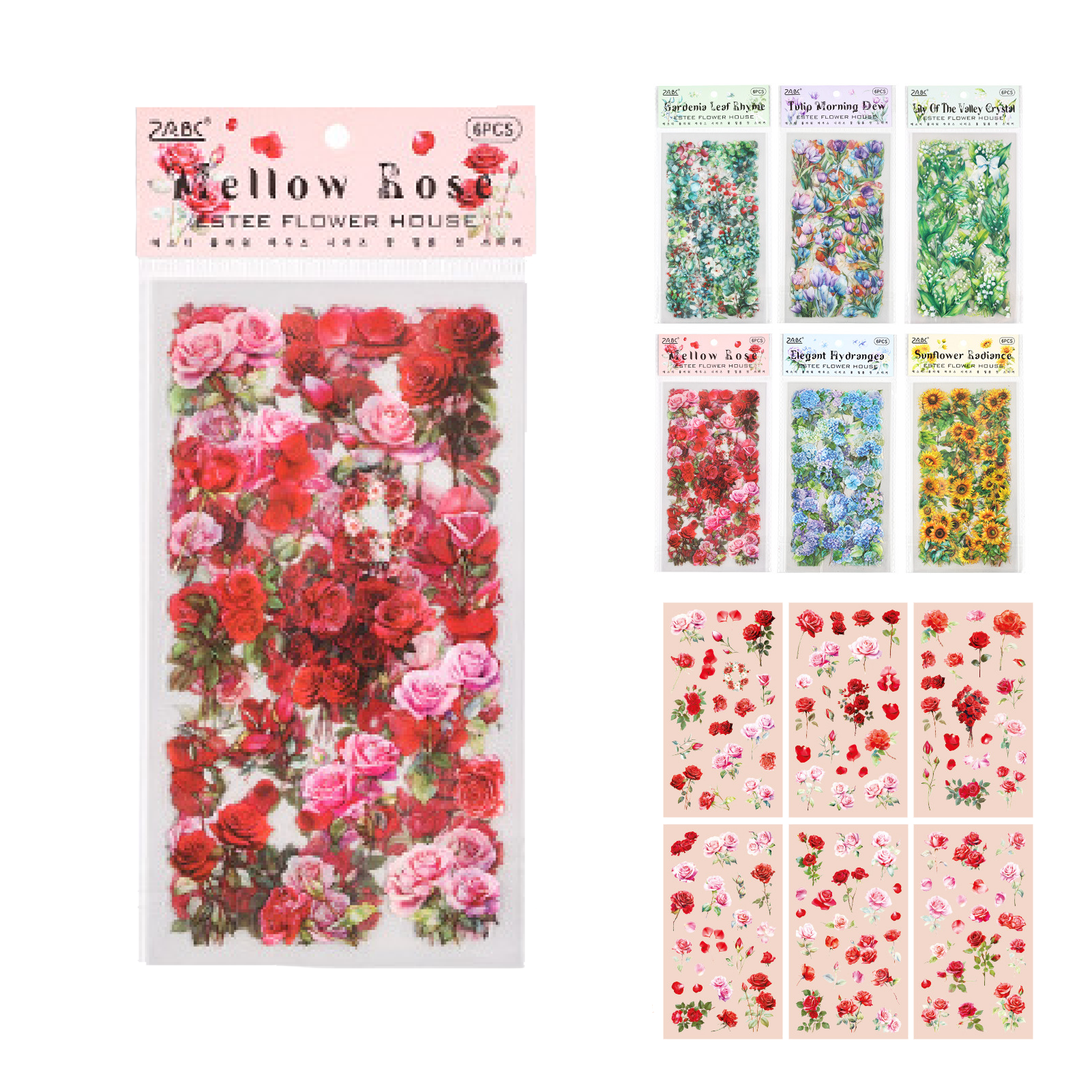 Blisscok 6PCS Transparent Flower Stickers, Small Floral Plant Stickers ...