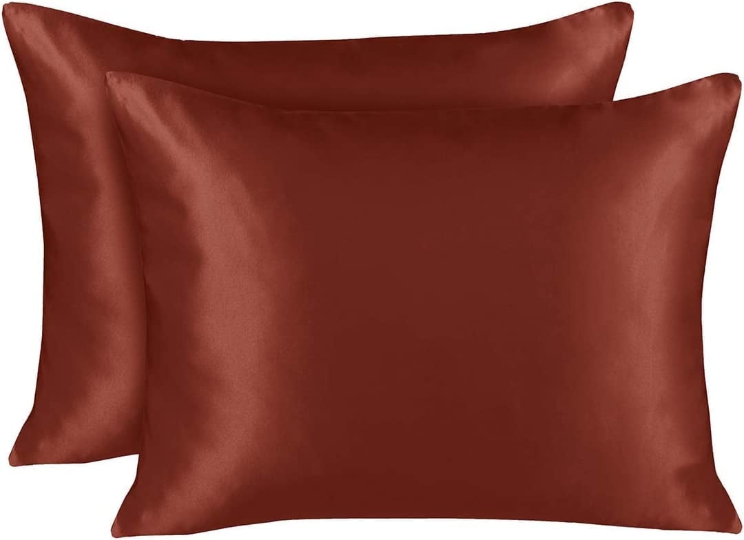 Blissford Luxury Rust Satin Pillowcase with Zipper Closure, Standard 2 ...