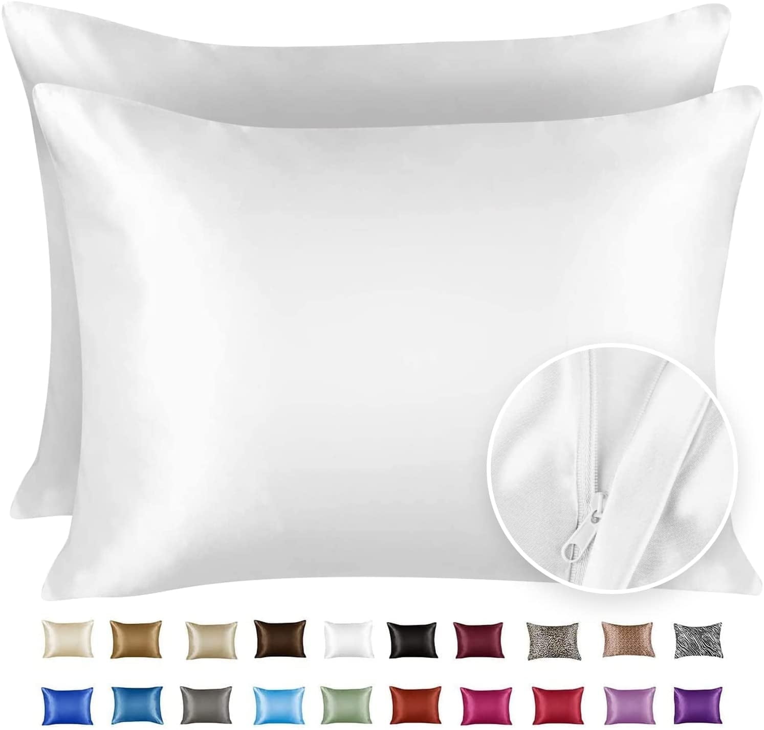 Blissford Luxury White Satin Pillowcase with Zipper Closure, King 2 ...
