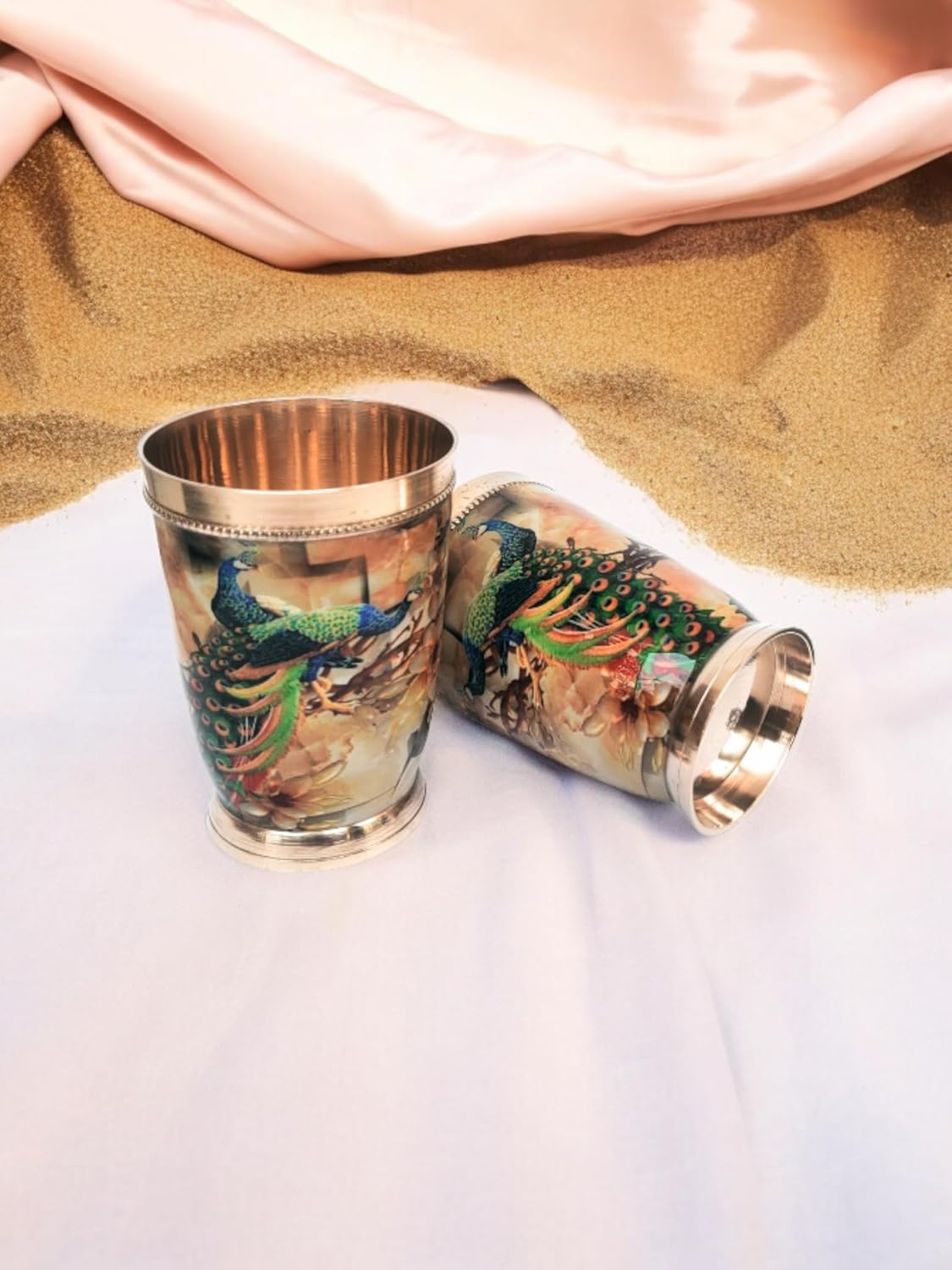Blissful Decor Presents Pure Brass Meena Finish GlassTumbler with Brass ...