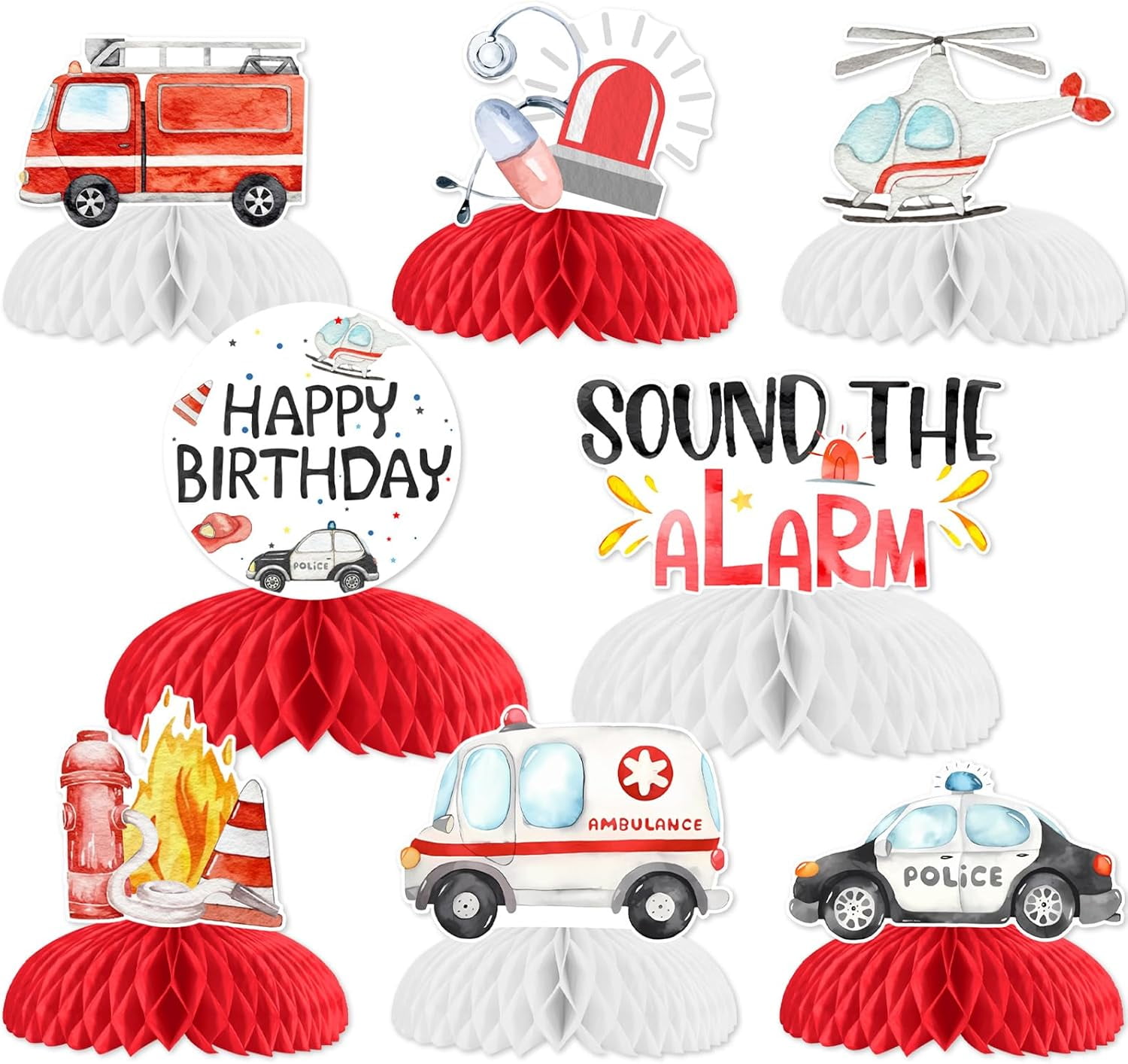 Blisstock Emergency Vehicle Birthday Honeycomb Centerpieces Fire Truck ...