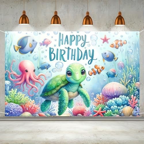 Blissyard Turtle Birthday Decorations71x43Inches Undersea Life Birthday ...