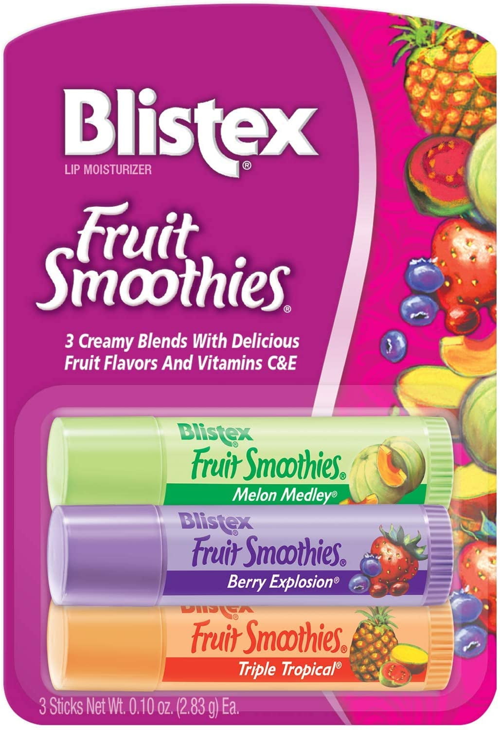 Blistex Fruit Smoothies Hydrating Lip Balm, Multi-Color, 3 Pack ...
