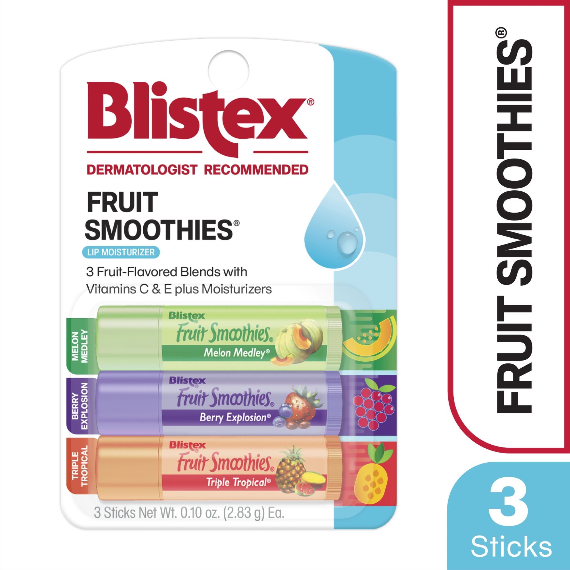 Blistex Fruit Smoothies Flavored Hydrating Lip Balm, Multi-Color, 3 ...