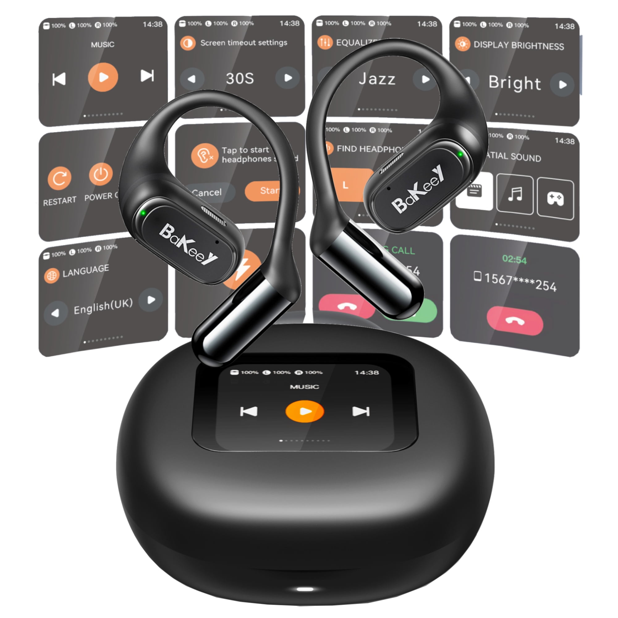 BlitzMax ES1 Open Ear Wireless Earbud with LCD Touch Screen Case for ...