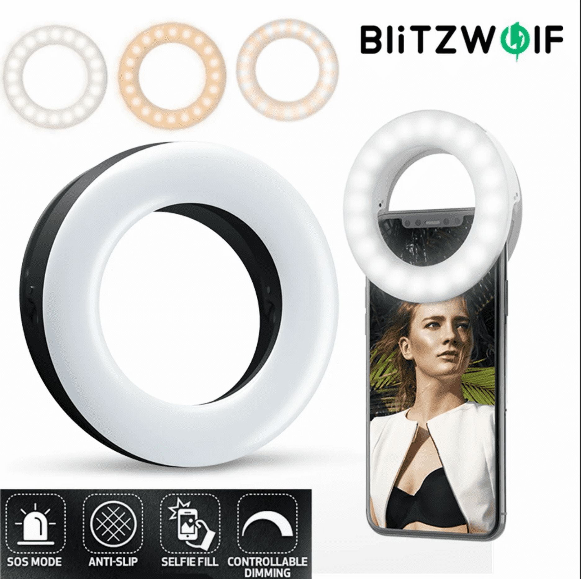 BlitzWolf Mini Selfie Ring Light, Clip-on, USB Rechargeable, SOS Mode ...