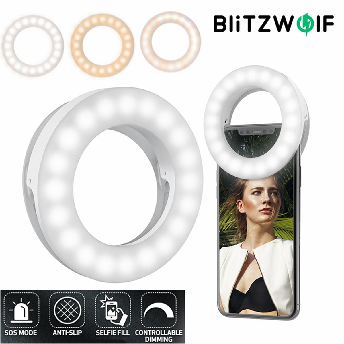BlitzWolf Mini Selfie Ring Light, Clip-on Cell Phone & Laptop, 40 LED ...
