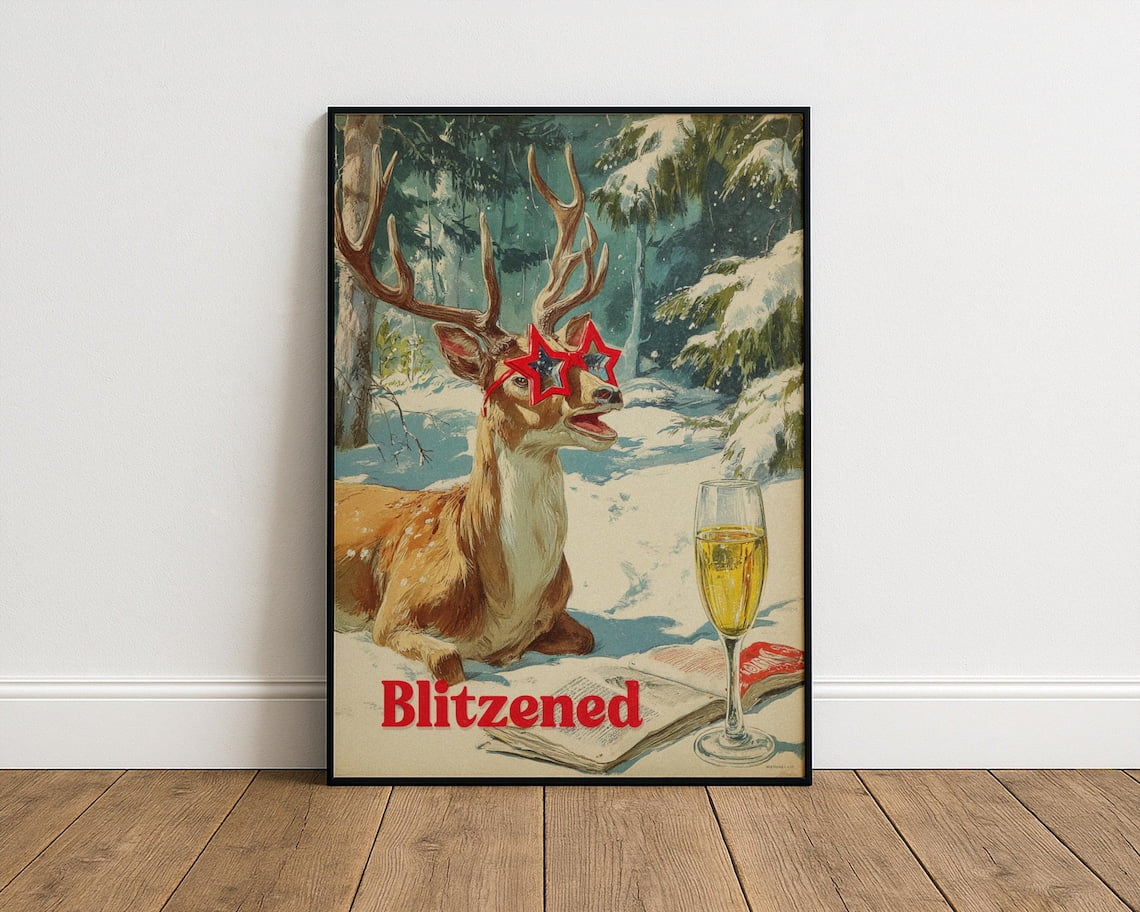 Blitzened Reindeer Poster – Funny Retro Christmas Wall Art For Bar ...