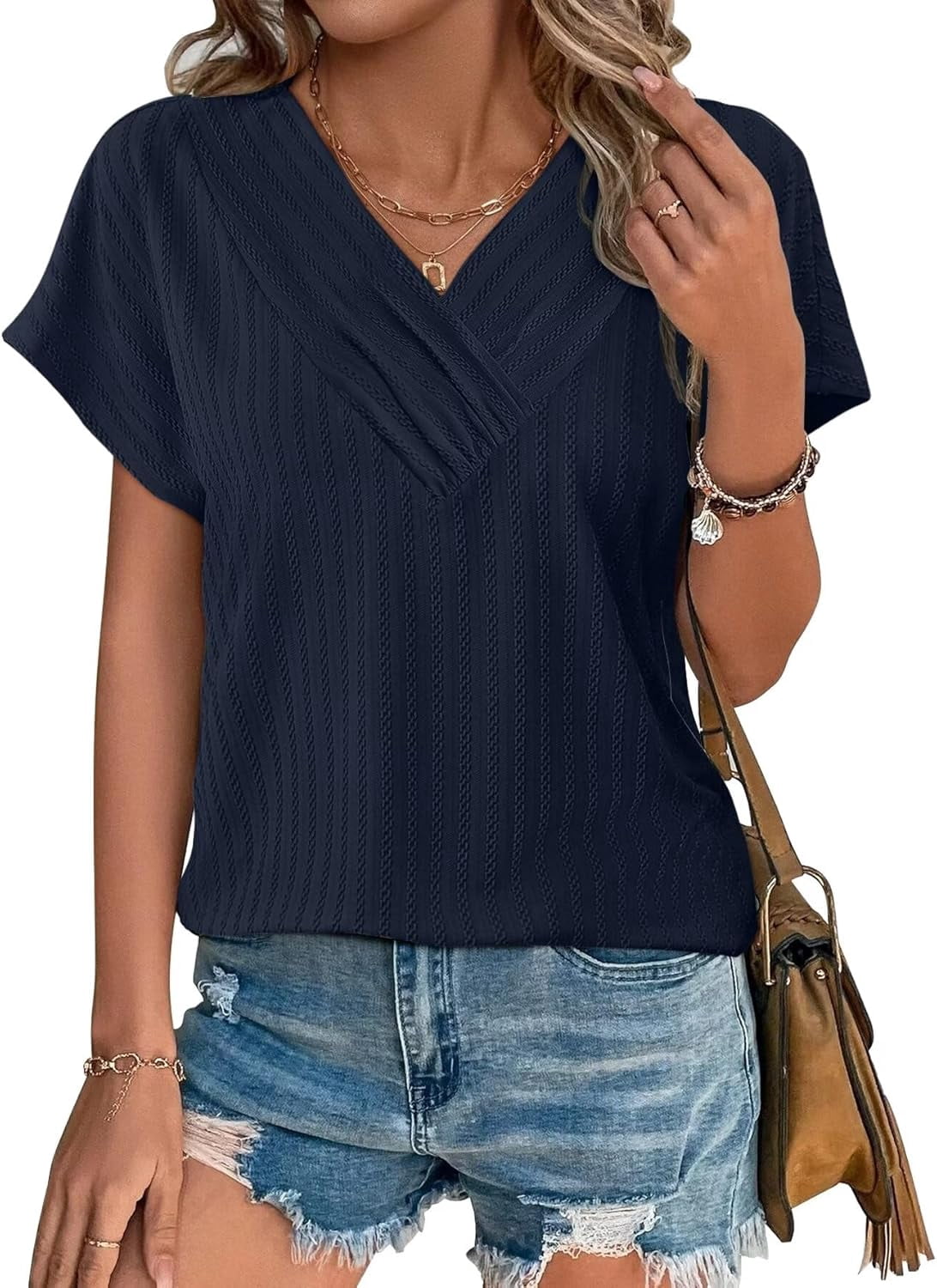 Bliwov Womens Tops V Neck Plain Short Sleeve Tee 2024 Summer Fall ...